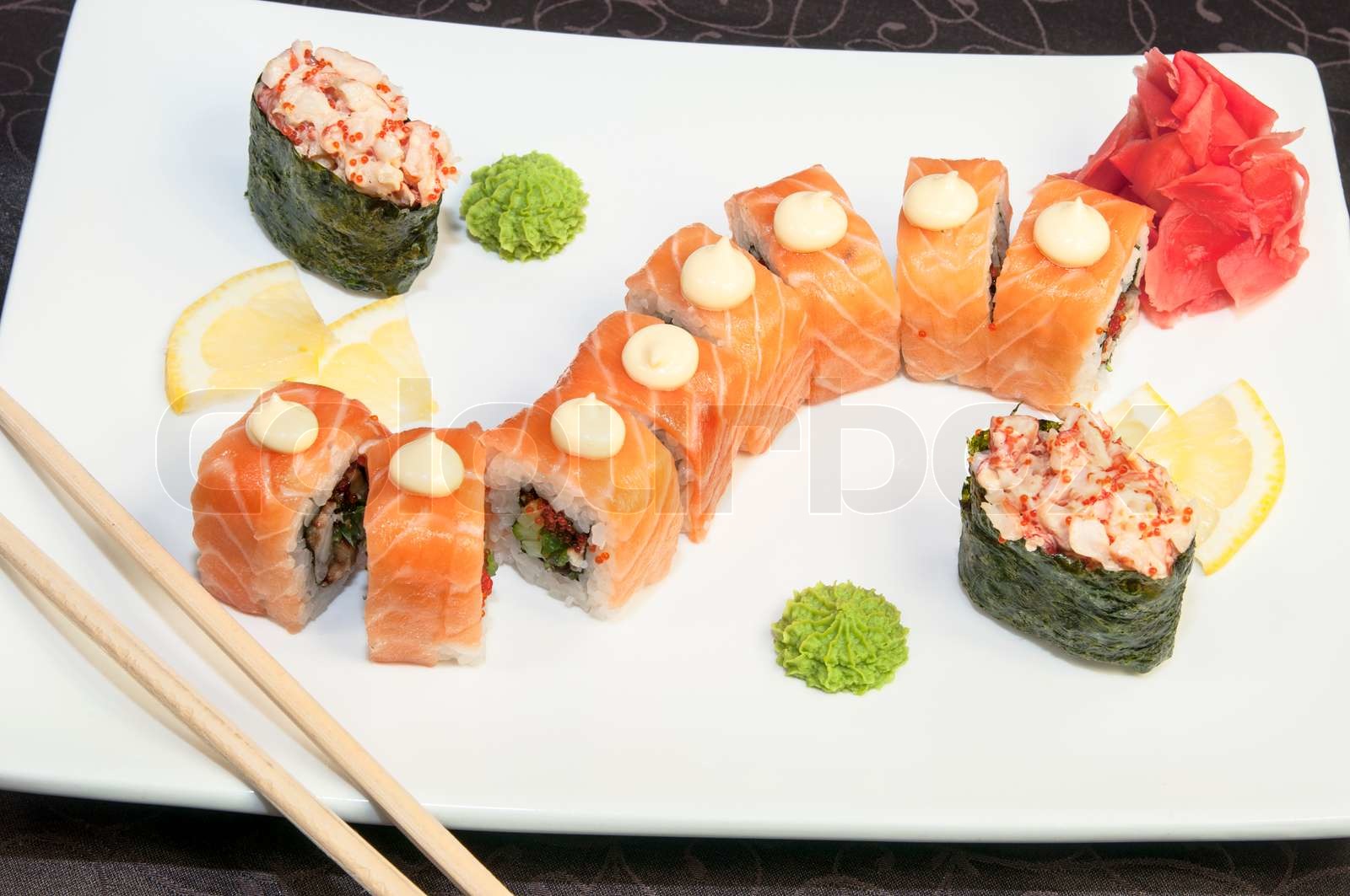 Japanese sushi on a table in a restaurant | Stock image | Colourbox
