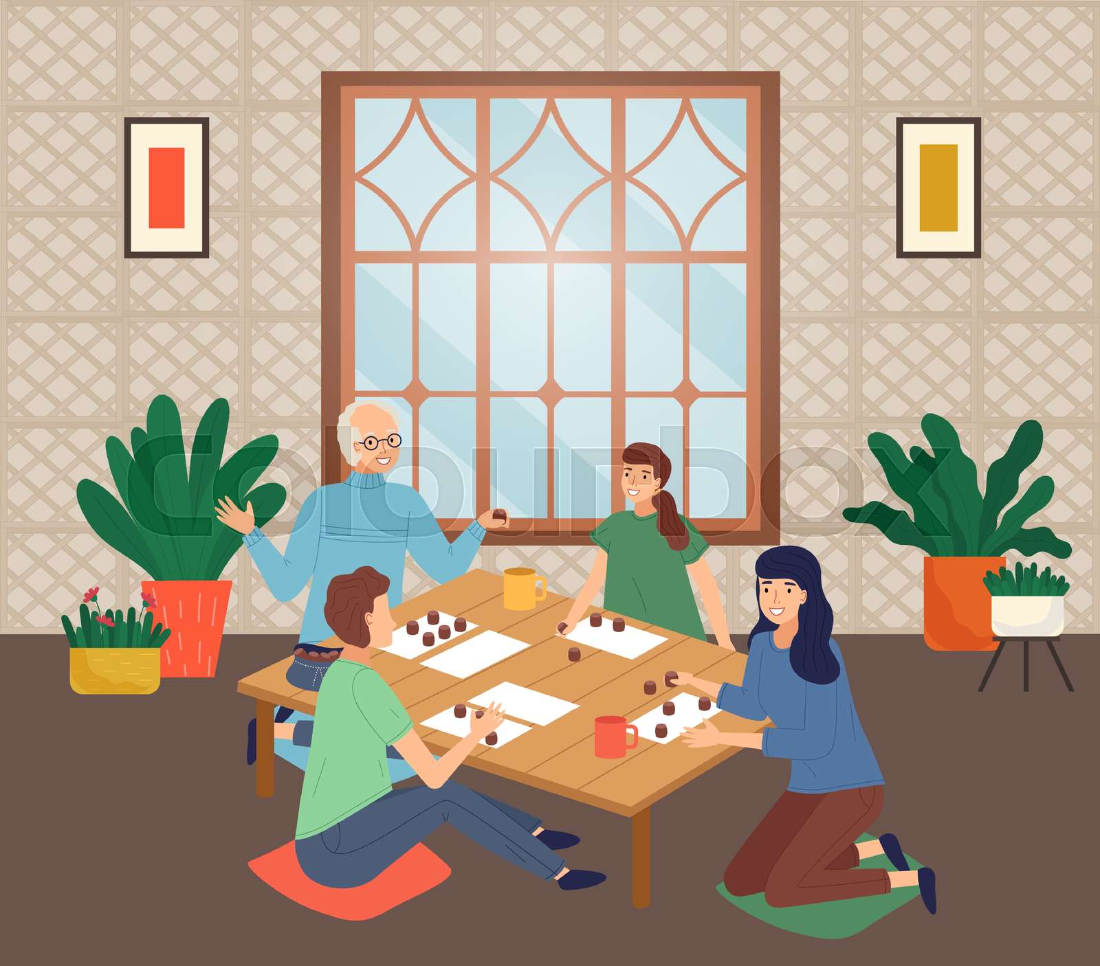 People playing bingo lotto game at table, mother, daughter, father ... People playing bingo lotto game at table, mother, daughter, father ...