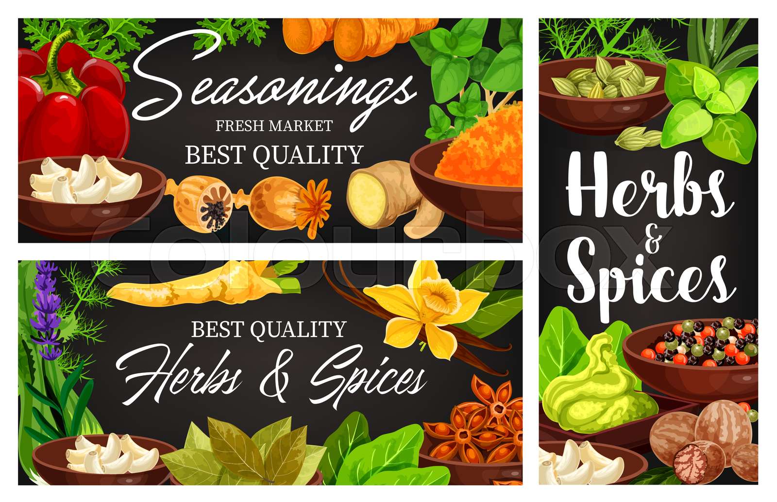 Food spice and herb banners of cartoon condiments | Stock vector ...