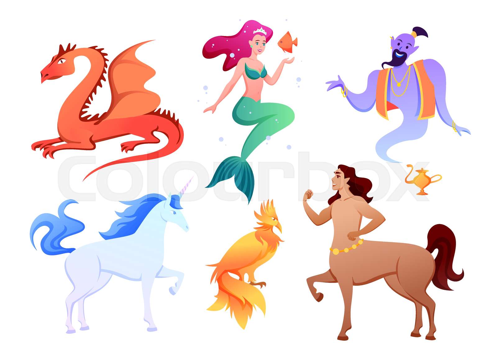 Mythical fantasy creatures set, cartoon mythology collection | Stock ...