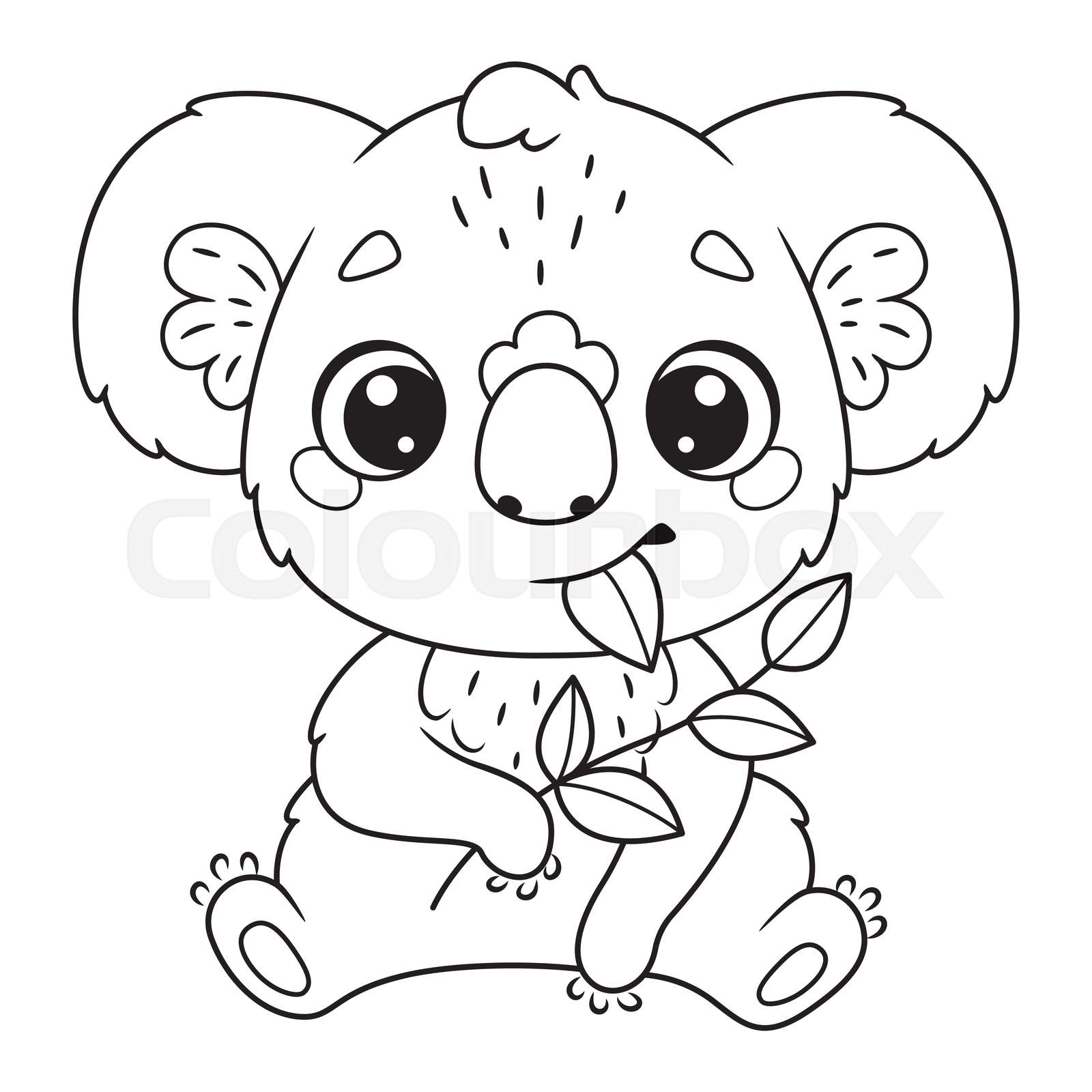 Cute koala eating leaves coloring page | Stock vector | Colourbox