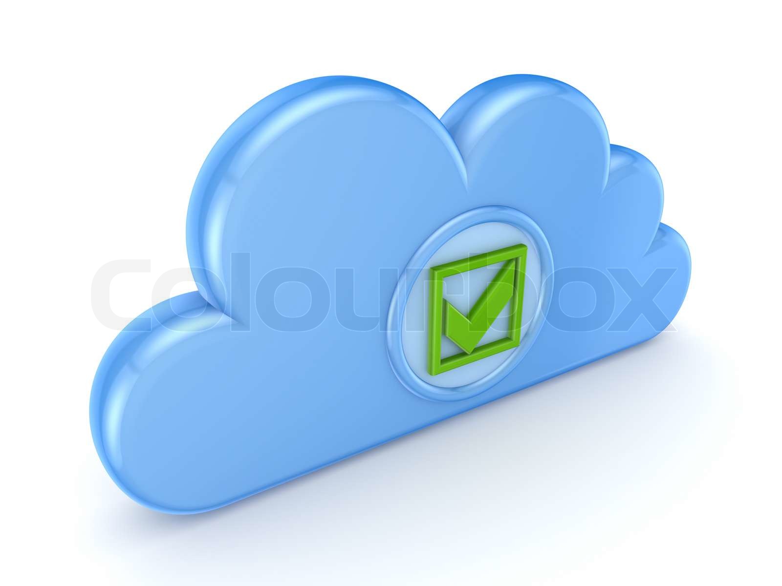 Blue cloud with green tick mark | Stock image | Colourbox