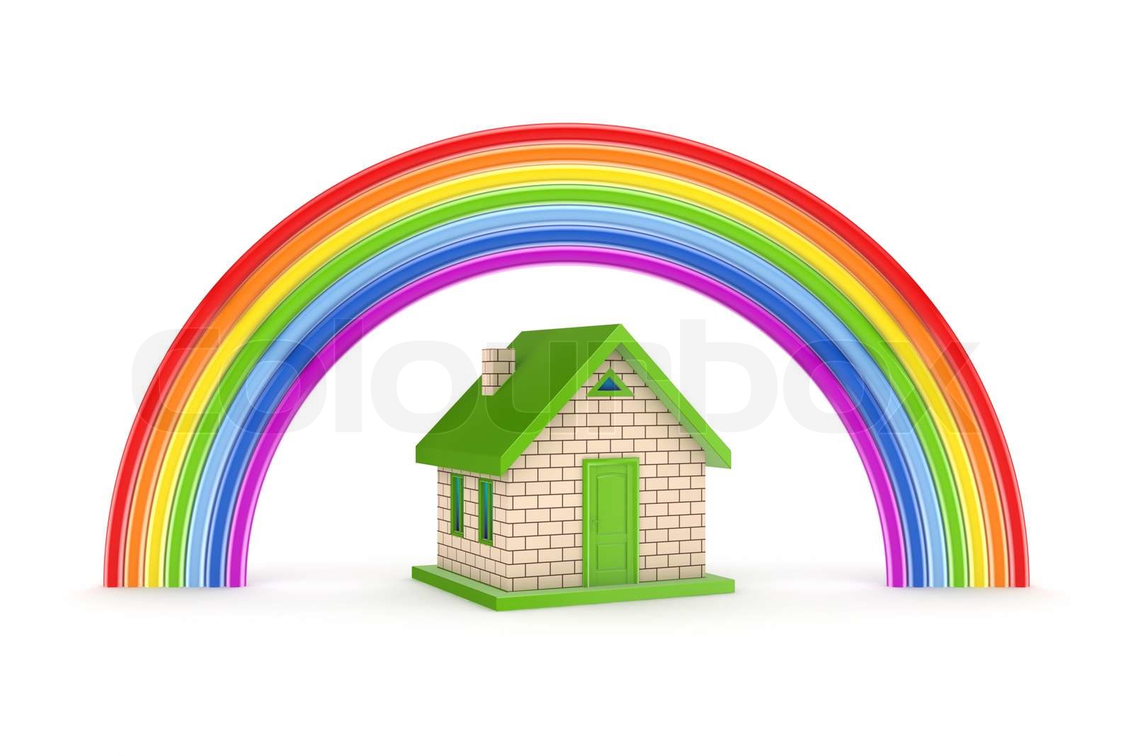 Rainbow and small house | Stock image | Colourbox