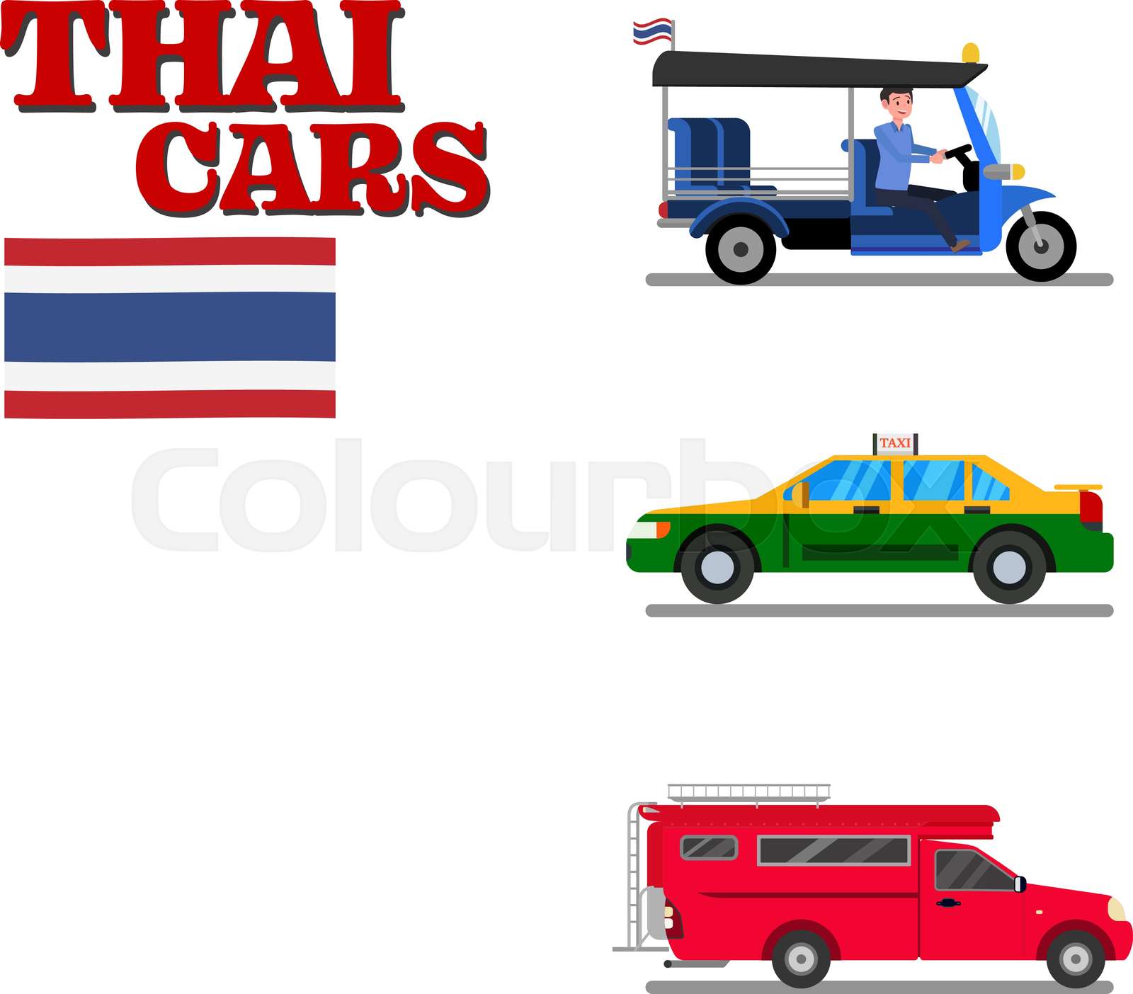 Thai car flat design vector illustration.Thai vehicle sevice. | Stock ...