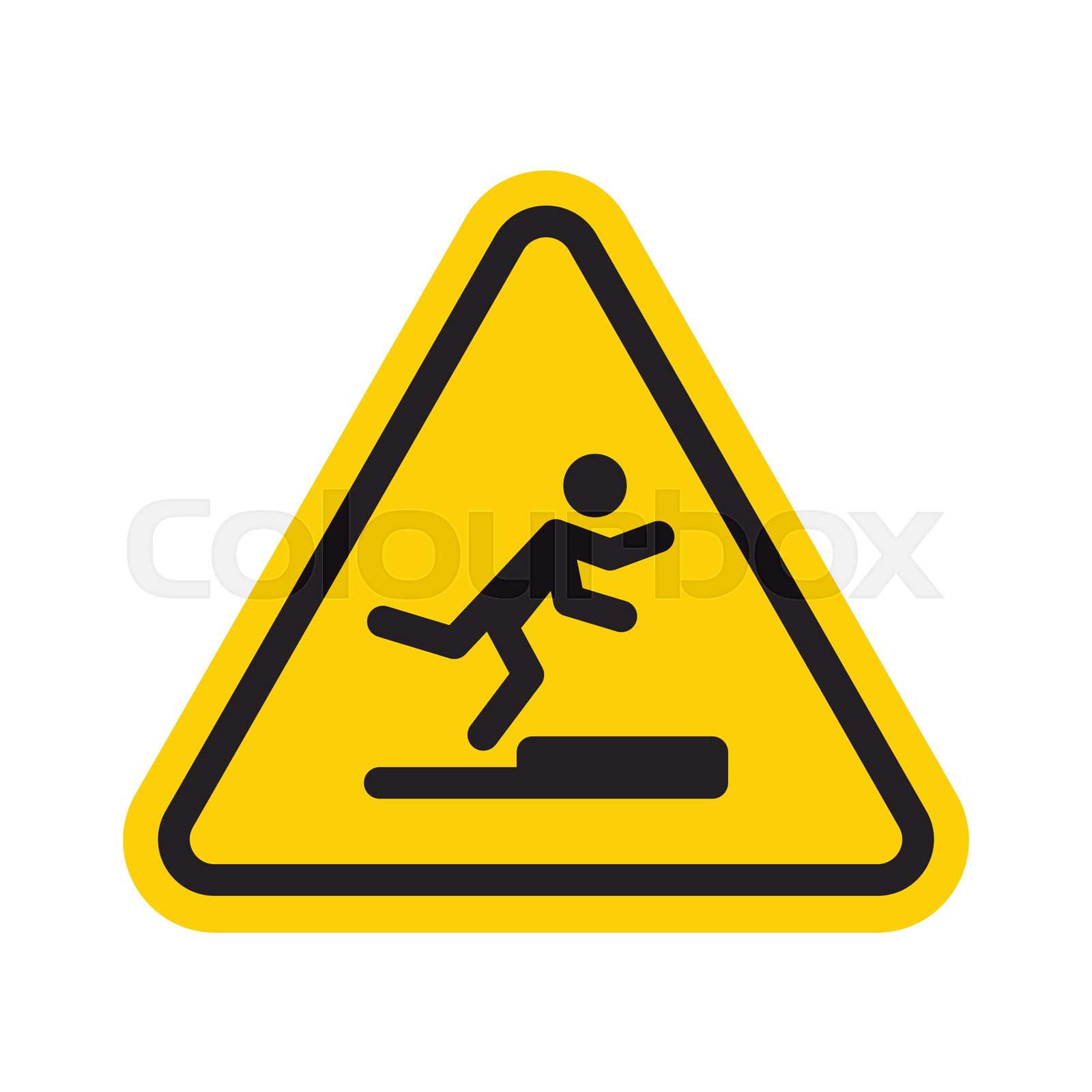 Stumbling man icon in yellow triangle. A warning sign about the danger ...