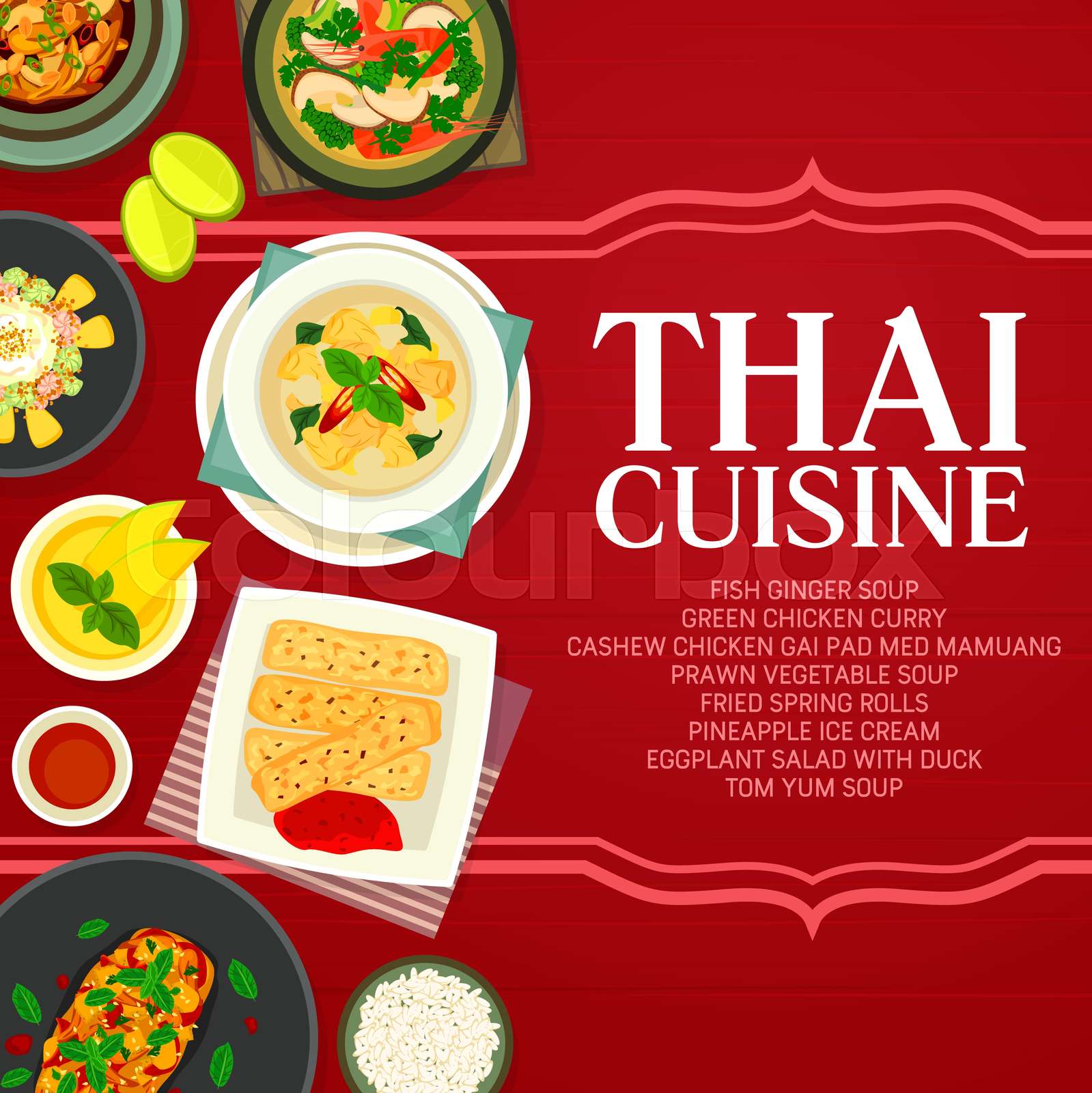 Thai cuisine vector Thailand food cartoon poster | Stock vector | Colourbox