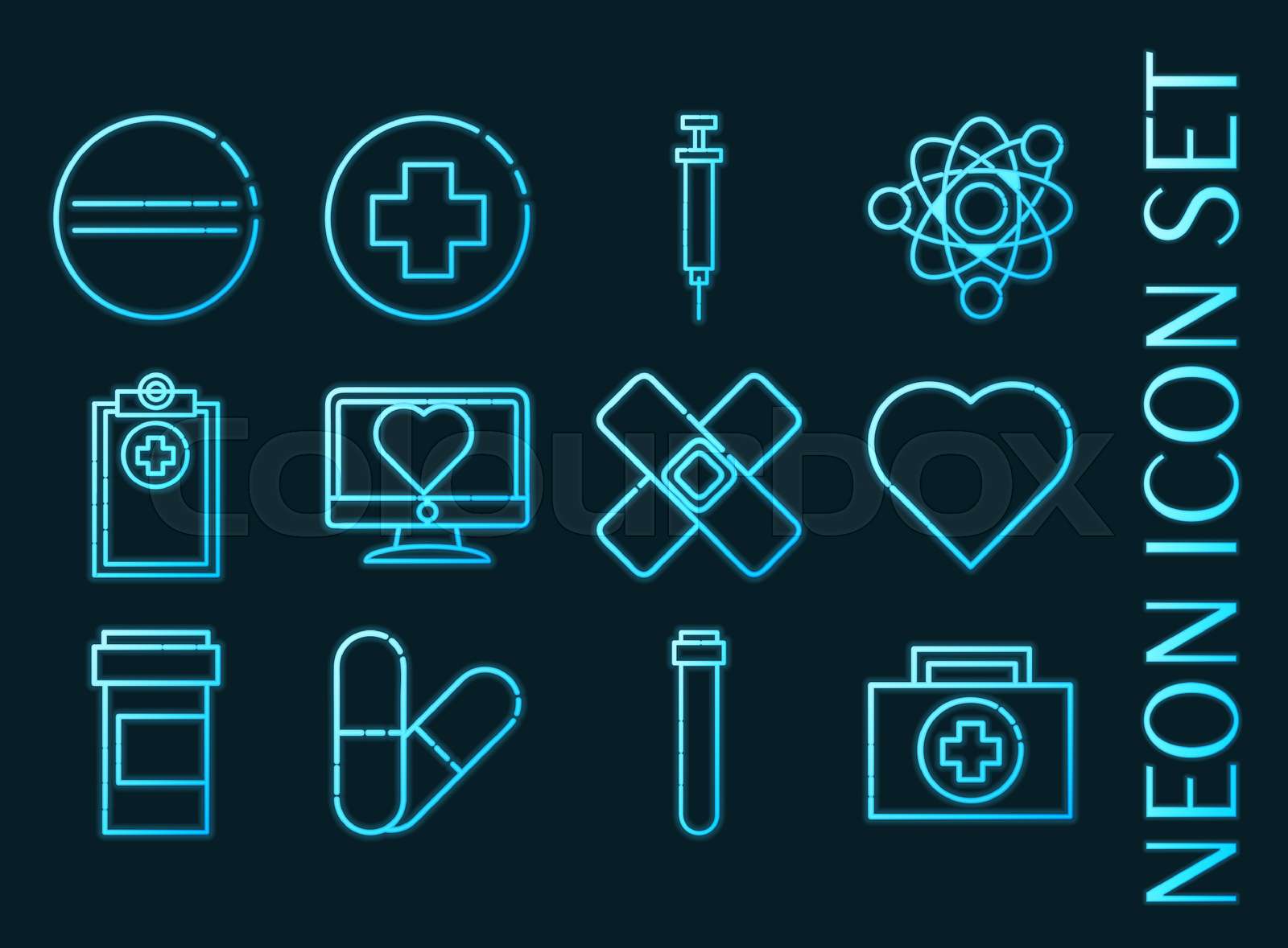 MEDICAL set icons. Blue glowing neon style | Stock vector | Colourbox