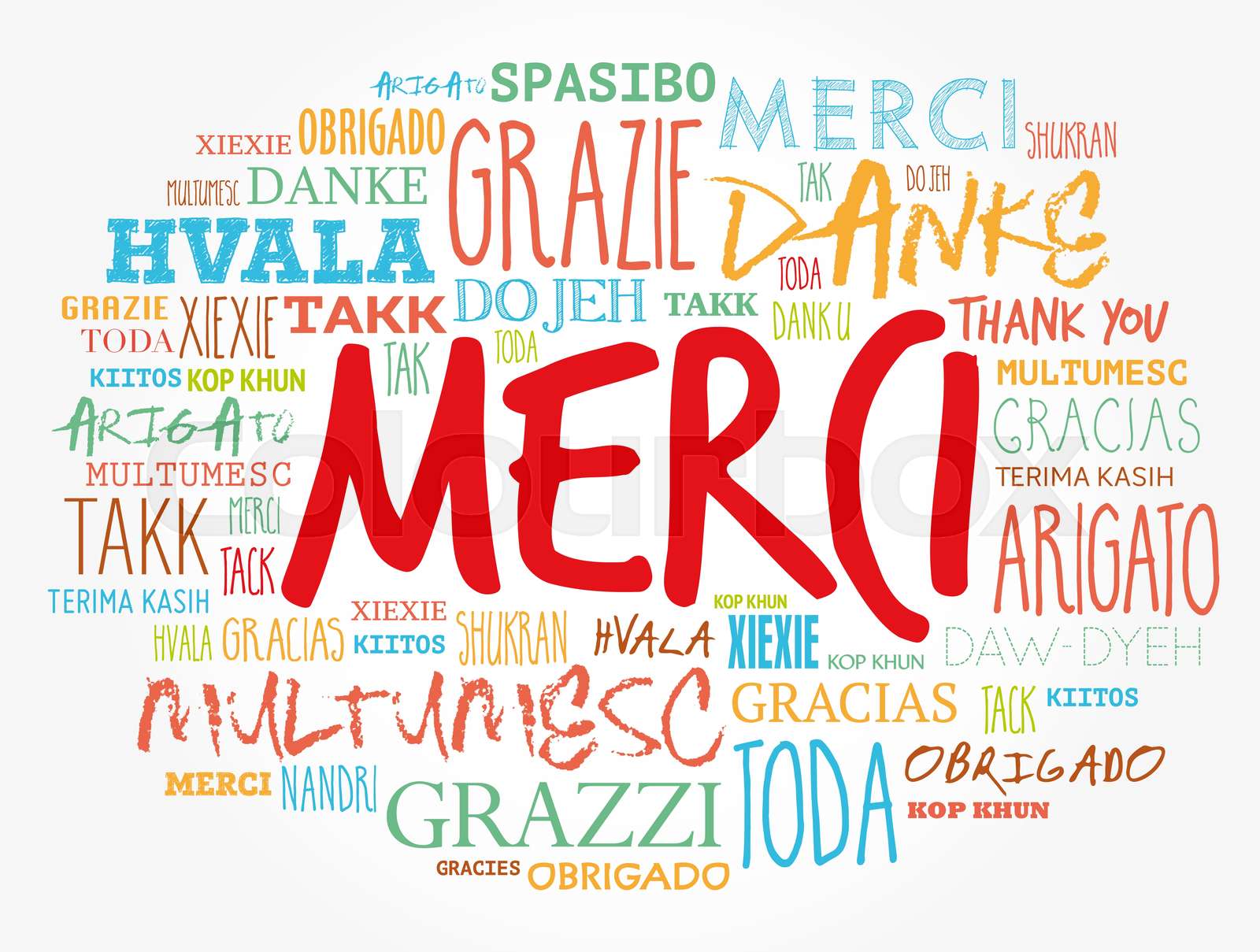 Merci (Thank You in French) word cloud in different languages | Stock ...