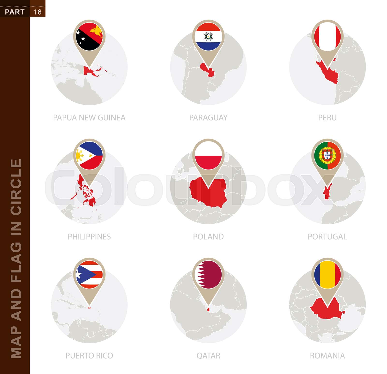 Map and Flag in a circle of 9 Countries | Stock vector | Colourbox
