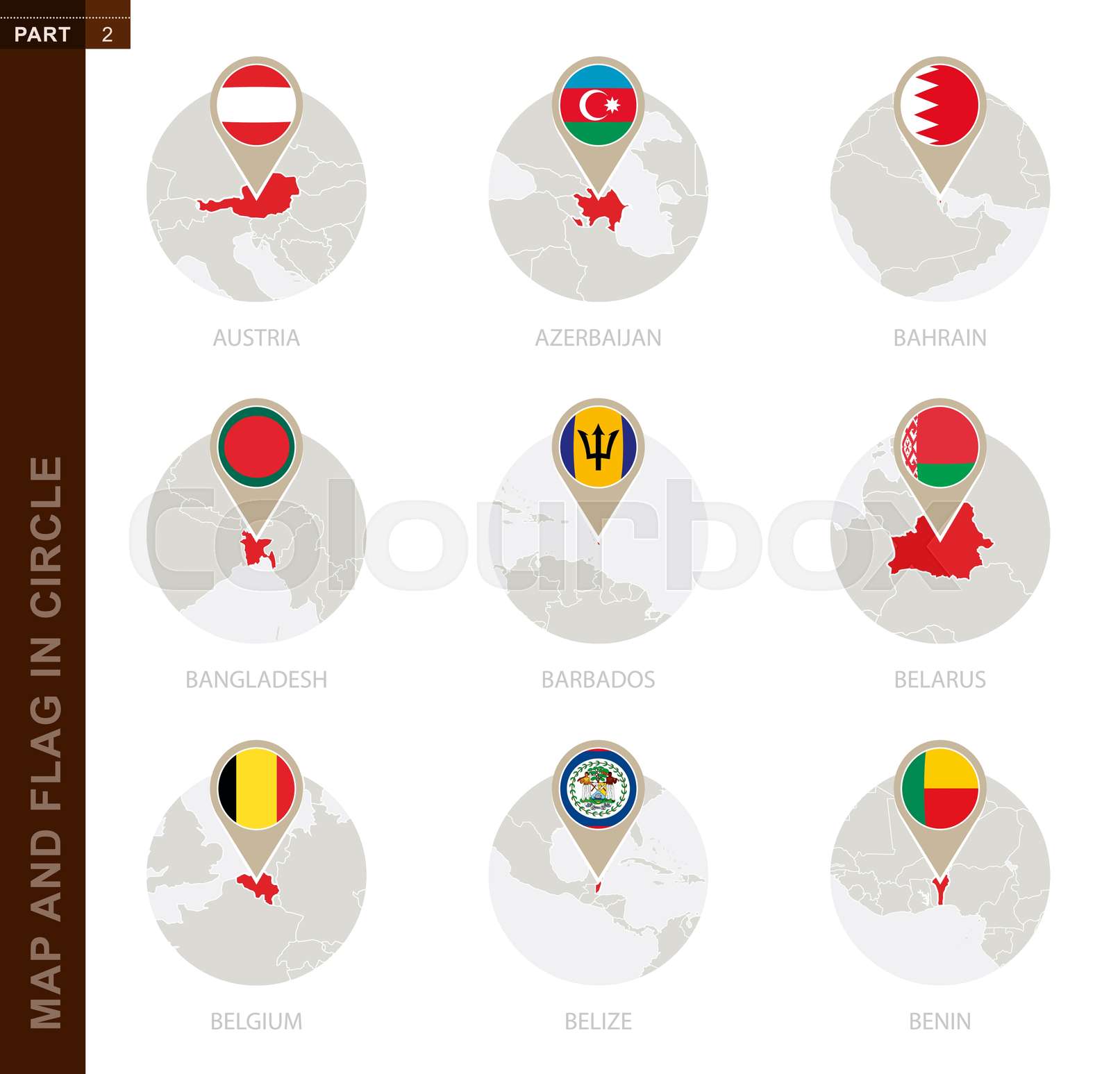 Map and Flag in a circle of 9 Countries | Stock vector | Colourbox