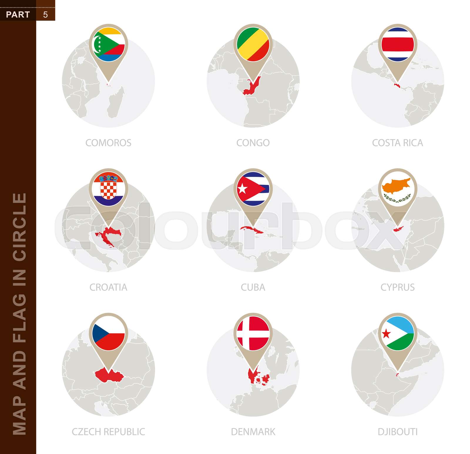 Map and Flag in a circle of 9 Countries | Stock vector | Colourbox