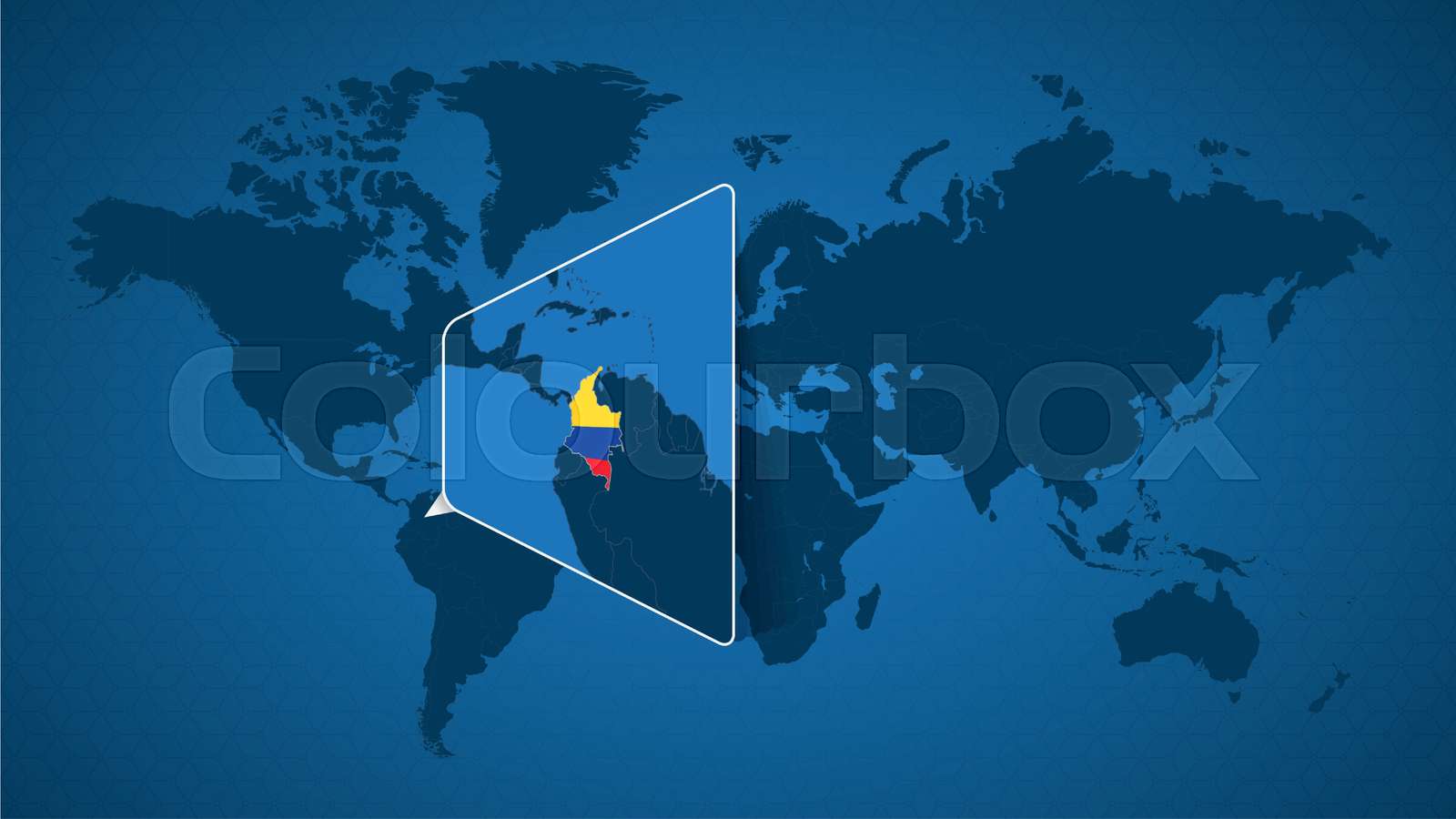 Detailed world map with pinned enlarged map of Colombia and neighboring ...