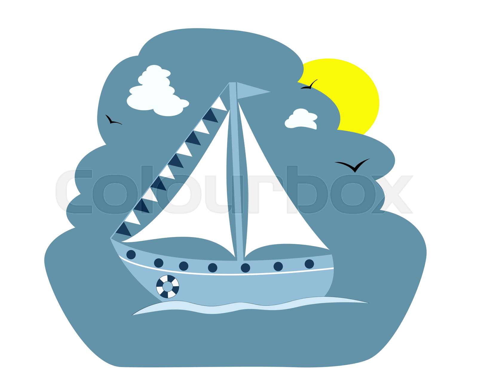 Seascape with a ship. Children's motive | Stock vector | Colourbox