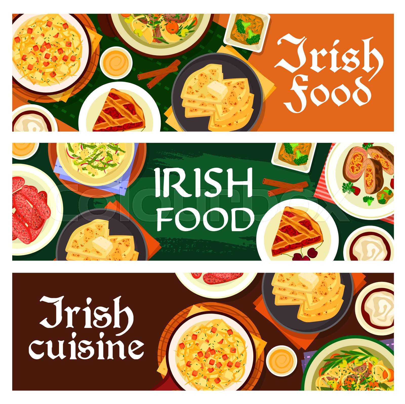 Irish cuisine food of Ireland vector banners set | Stock vector | Colourbox