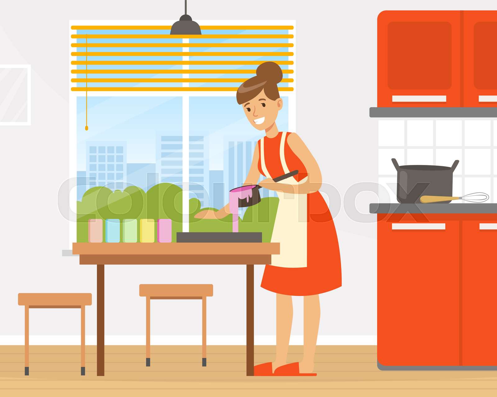 Young Pretty Woman Cooking in the Kitchen, Girl in Apron Cooking at ...