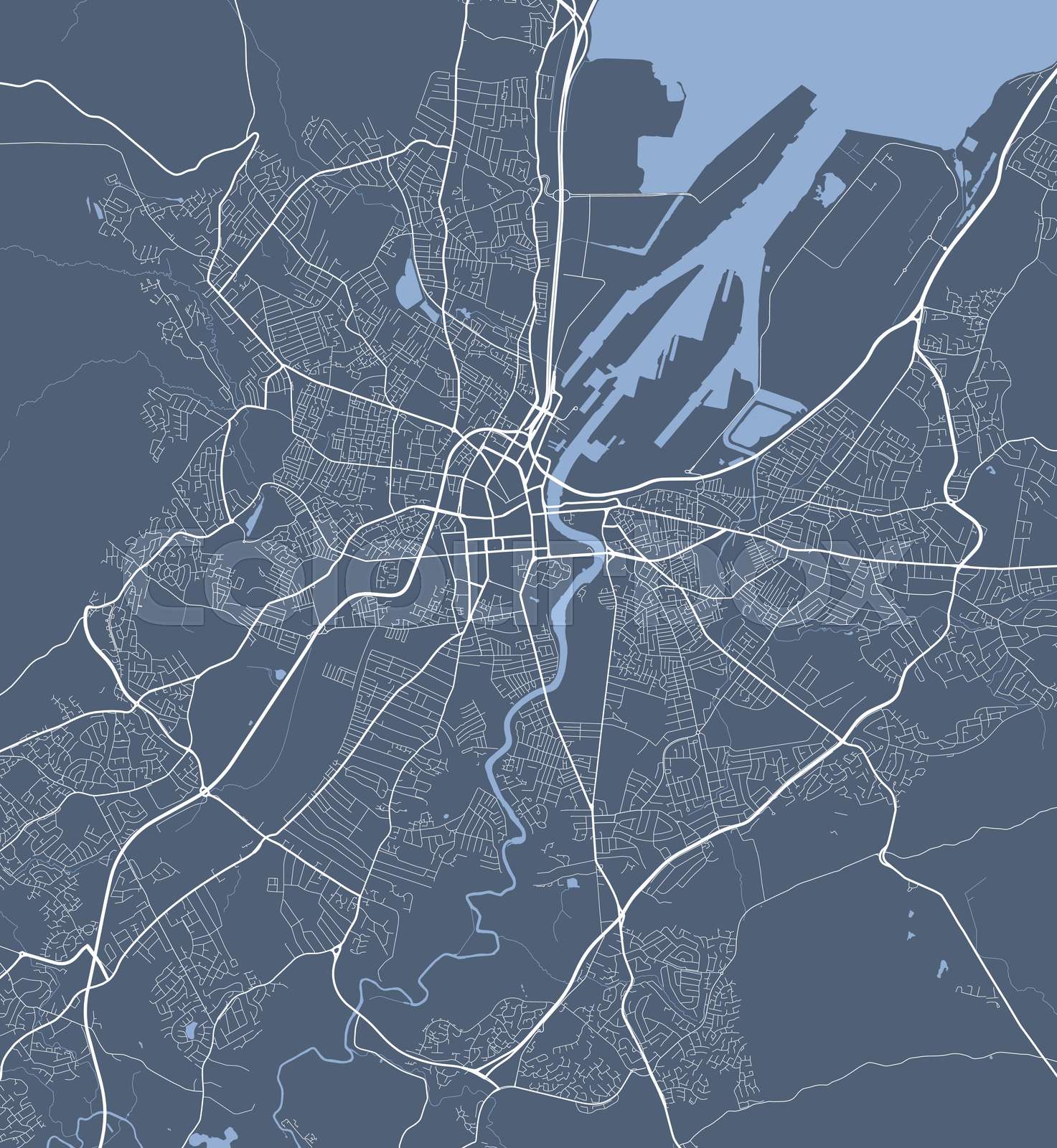 Detailed map of Belfast city, linear print map. Cityscape panorama ...