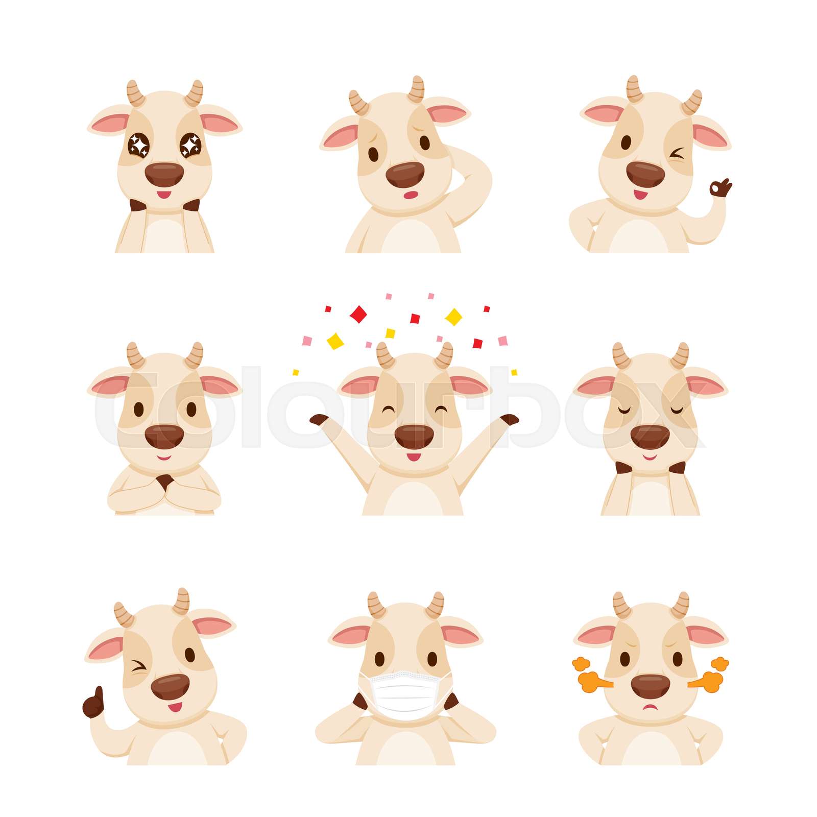Cartoon Character Of The Ox, Emoticons Set, Year Of The Ox | Stock ...