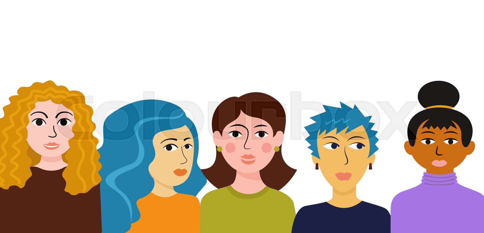 Multi ethnic group women. Female different characters african and asian ...