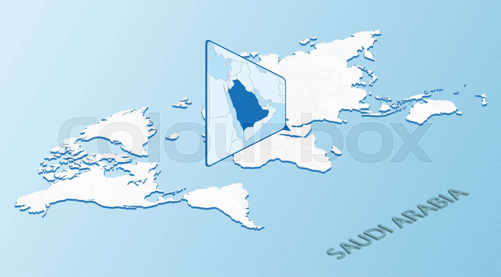 World Map in isometric style with detailed map of Saudi Arabia. Light ...