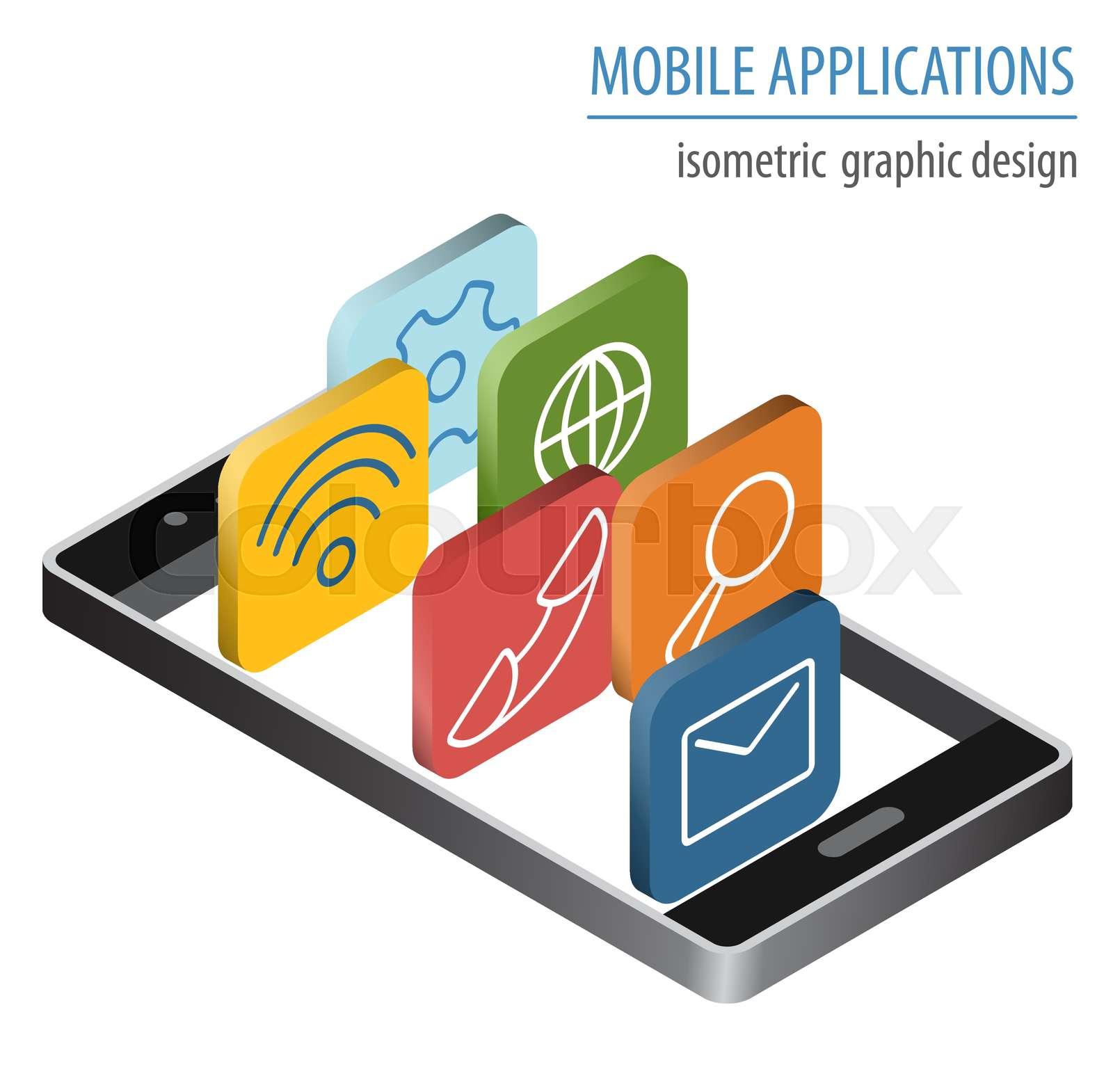 Mobile applications technology isometric collection. Software ...
