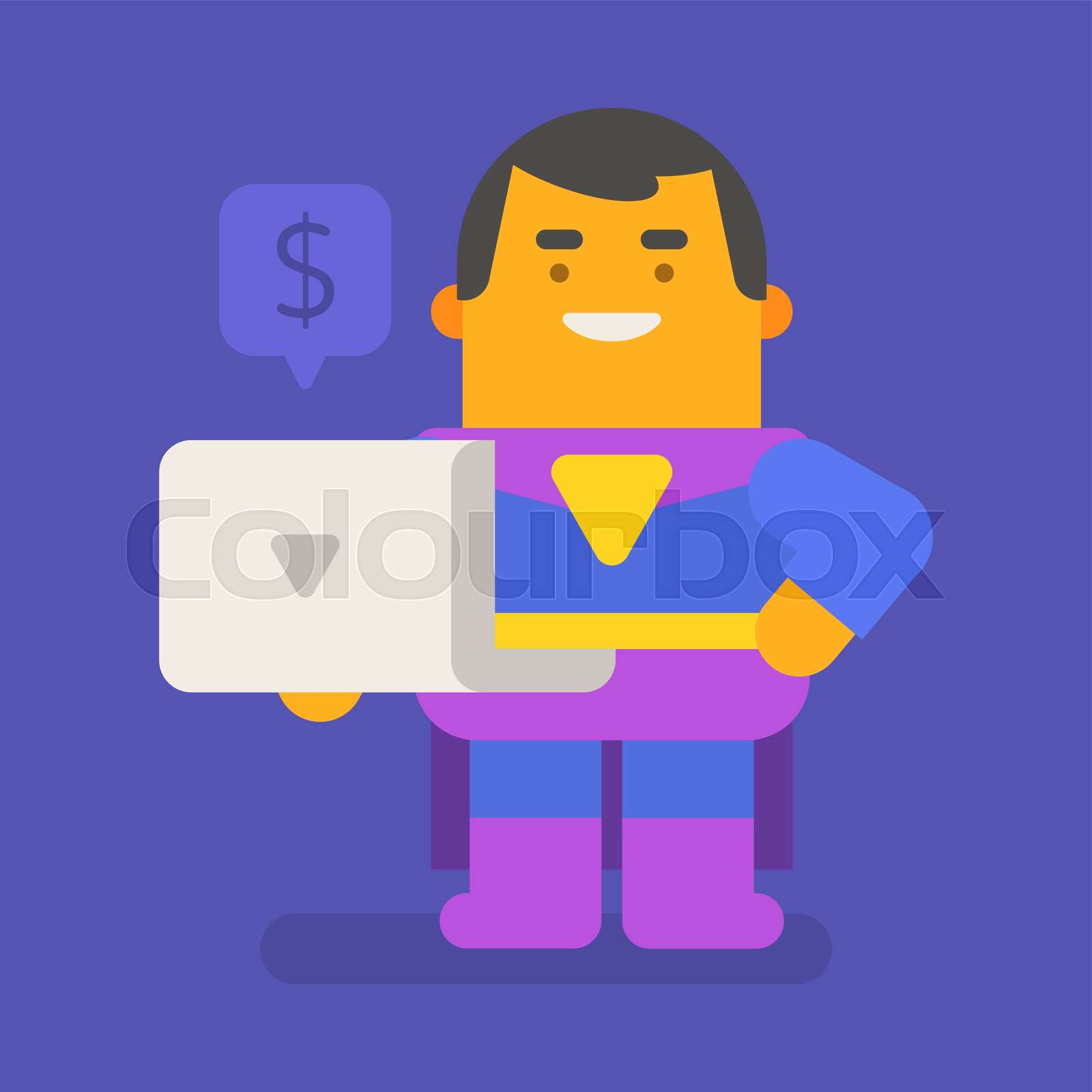 Superhero holding laptop and smiling. Vector character | Stock vector ...