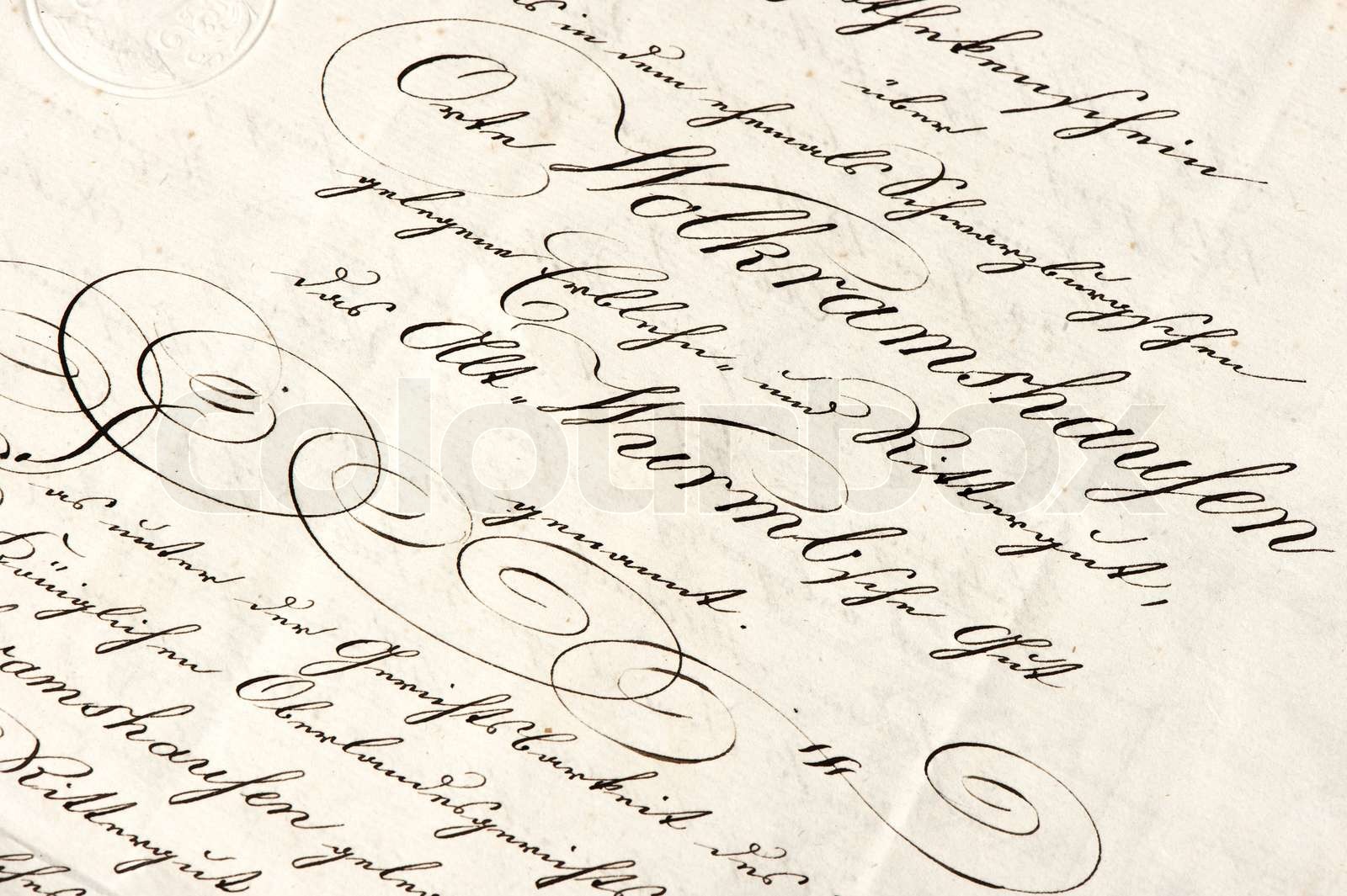 Old letter with calligraphic handwritten text | Stock image | Colourbox