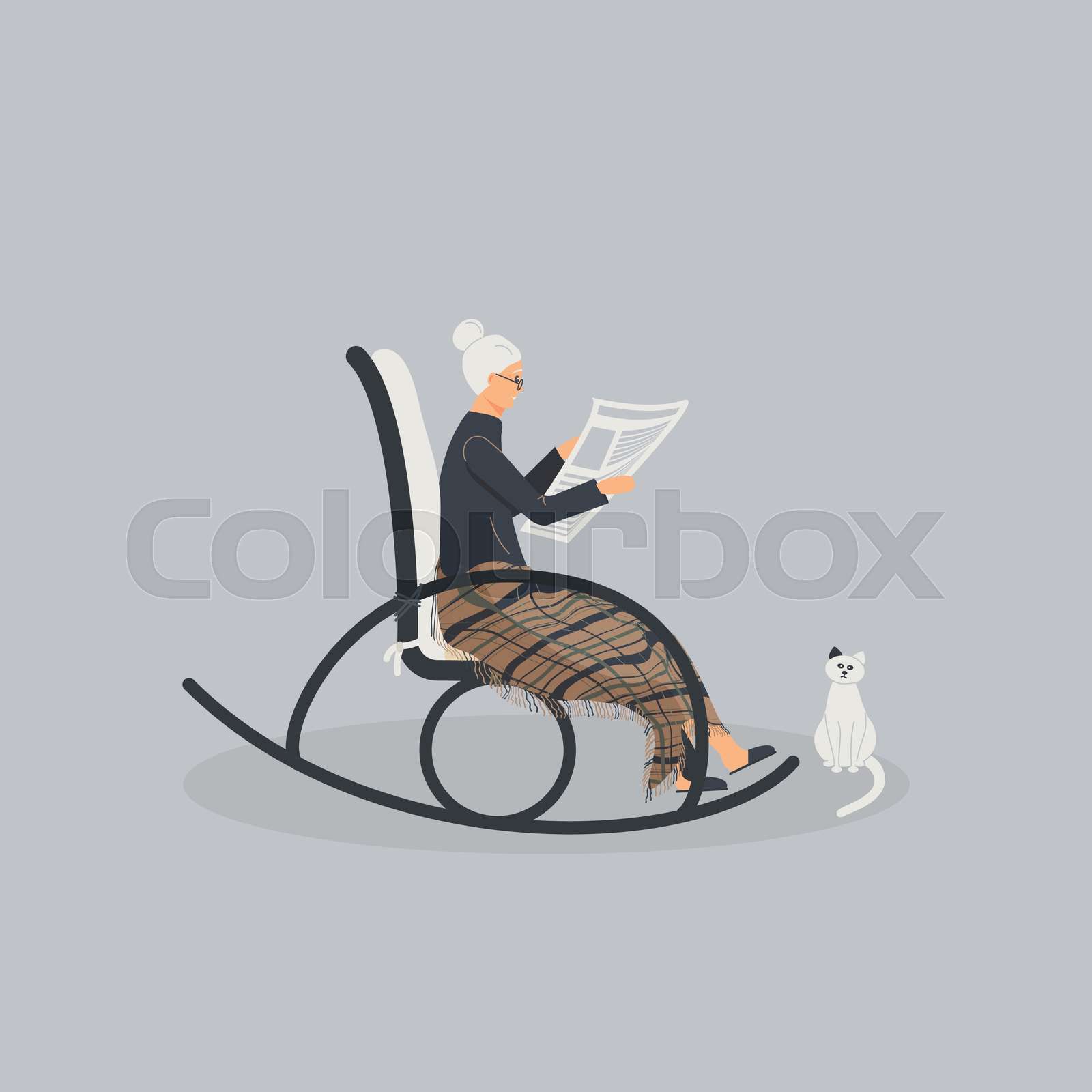 Elderly cute woman is sitting in a rocking chair | Stock vector | Colourbox