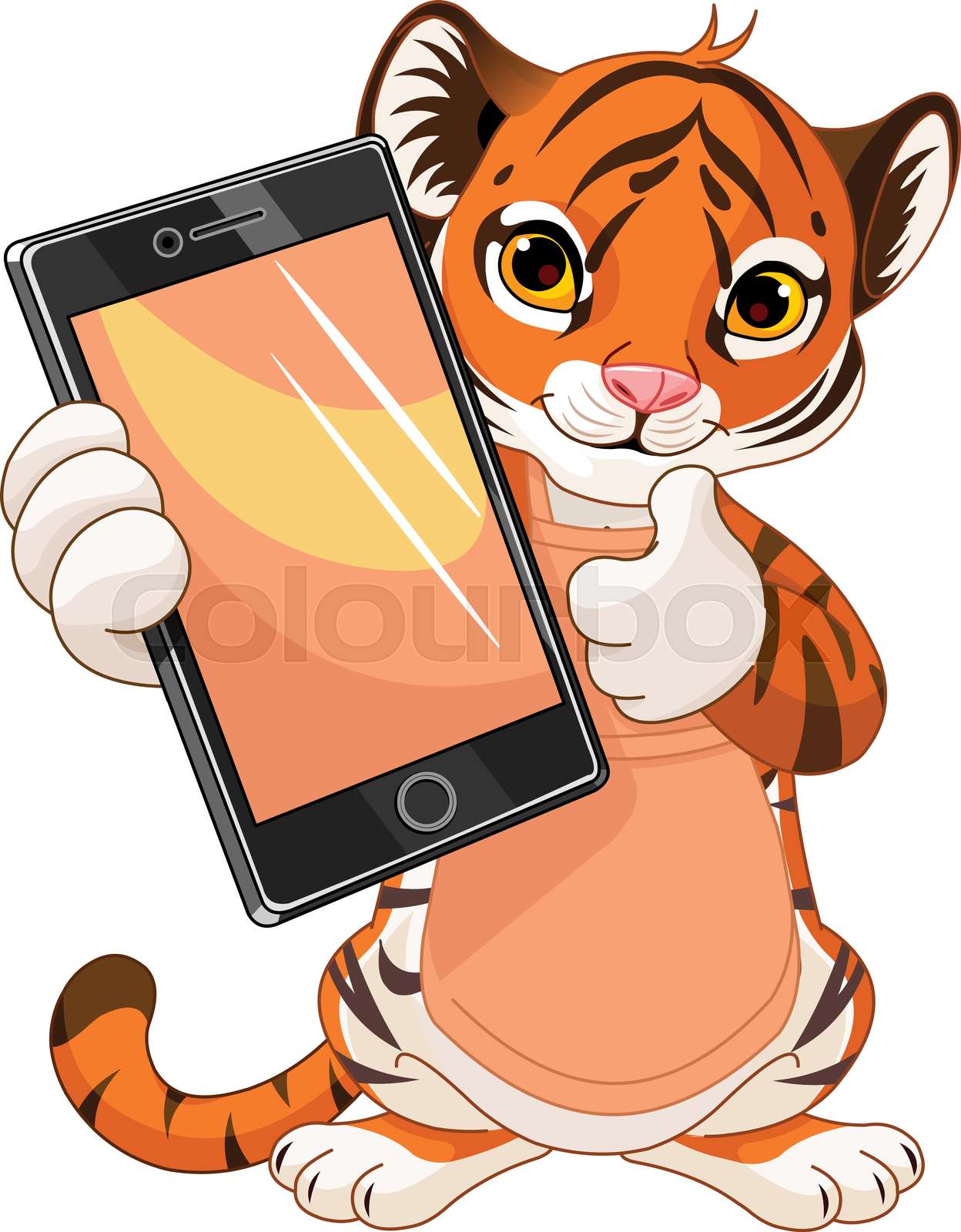 Cute Tiger holding tablet | Stock vector | Colourbox