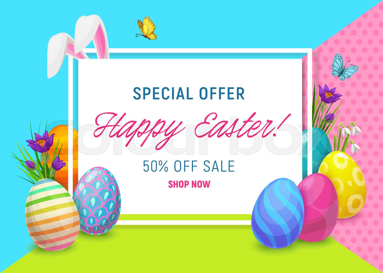 Easter sale offer poster with eggs and bunny | Stock vector | Colourbox