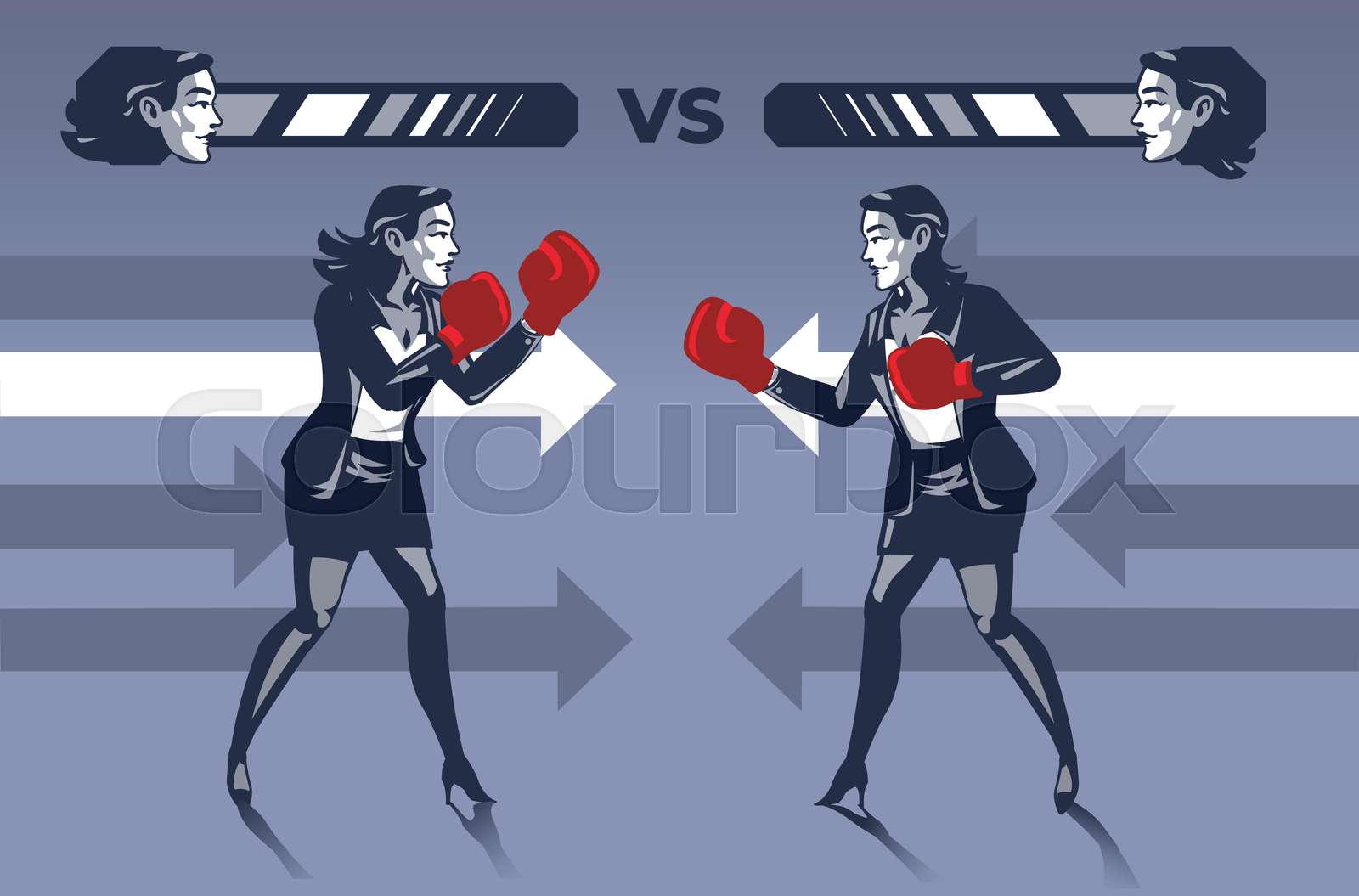 Two Business Women in Boxing Match to Knock Out each other Illustration ...