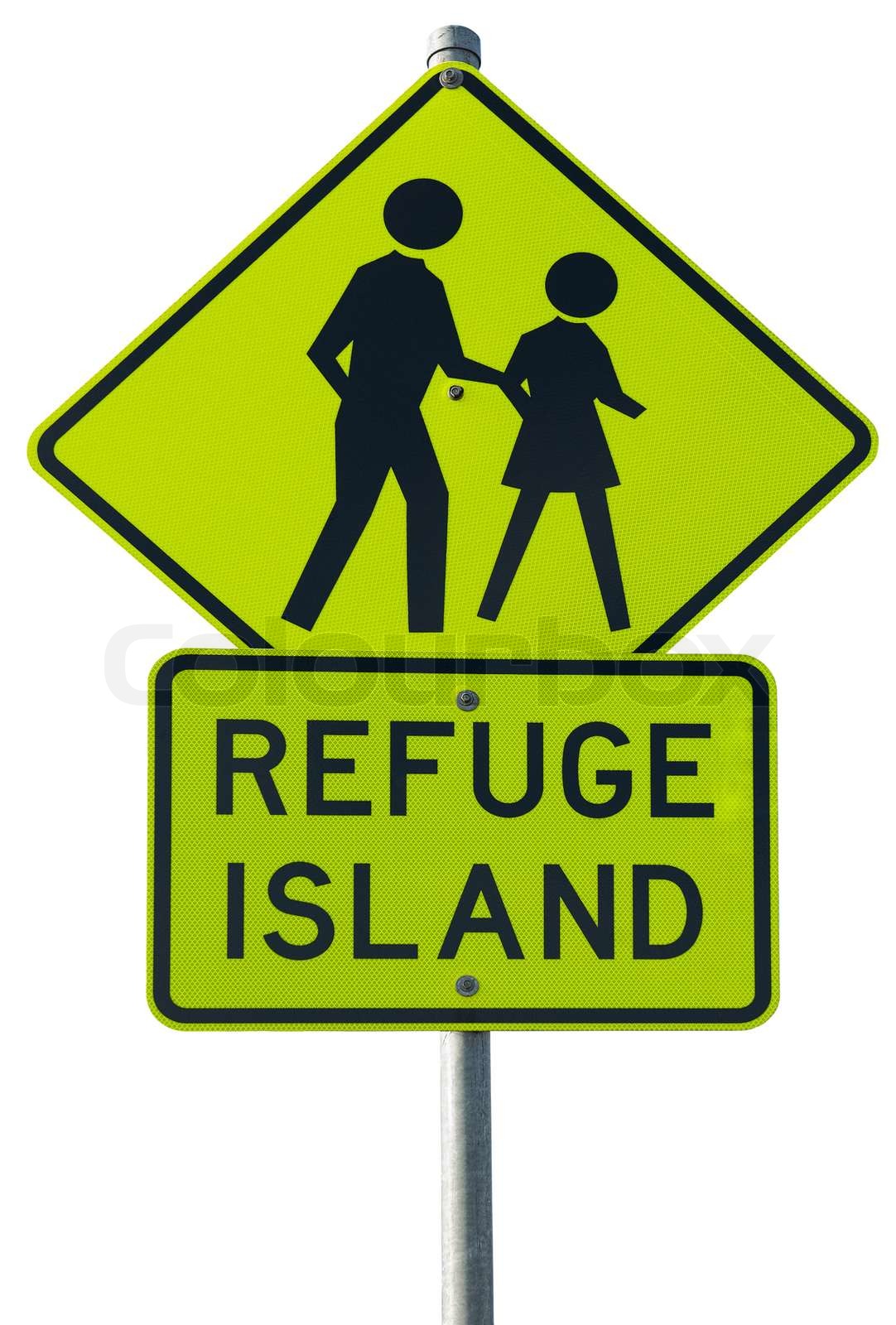 refuge island warning traffic sign isolated on a white blackground ...
