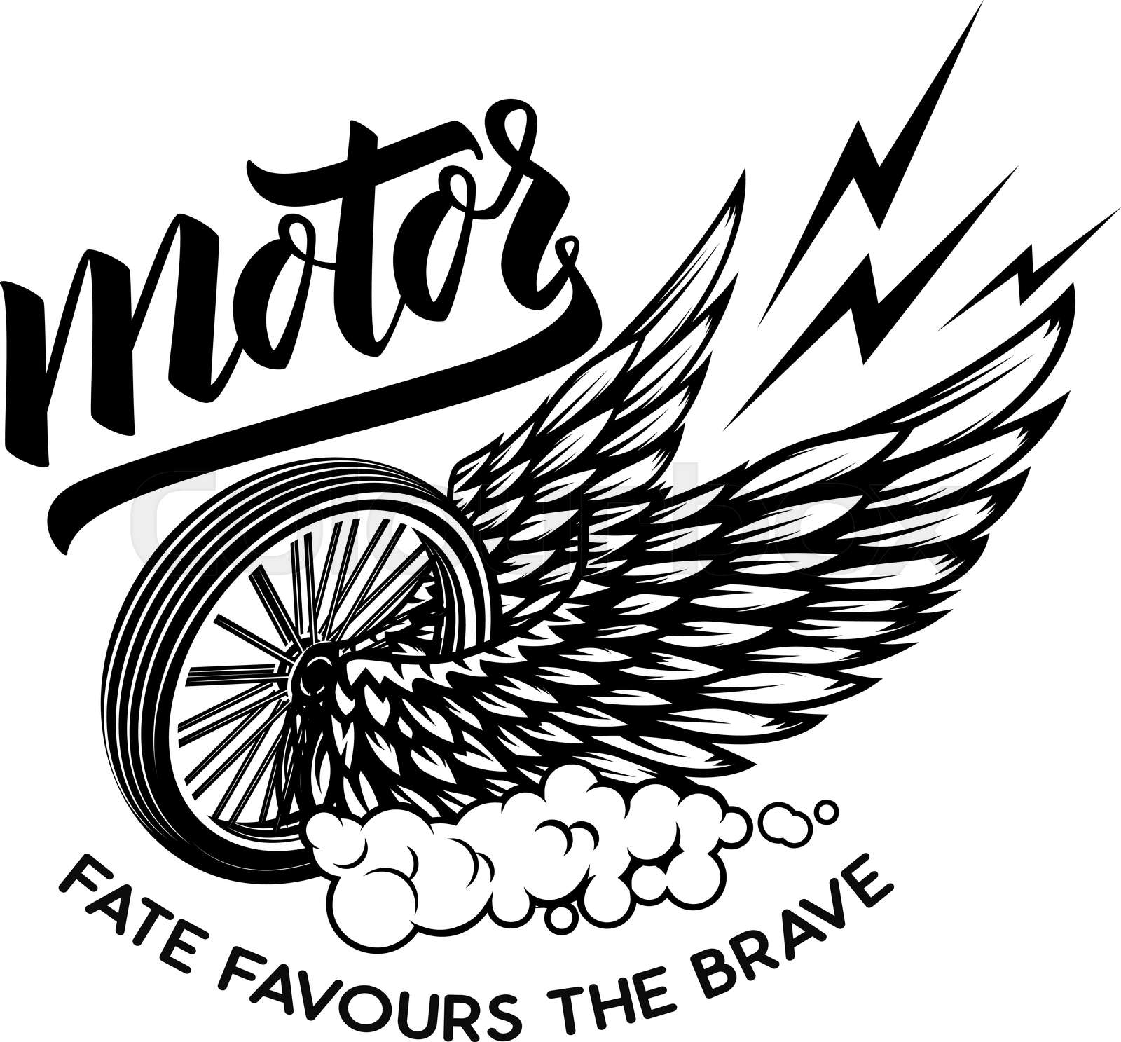 Motor. Racer winged wheel. Design element for poster, emblem, t shirt ...