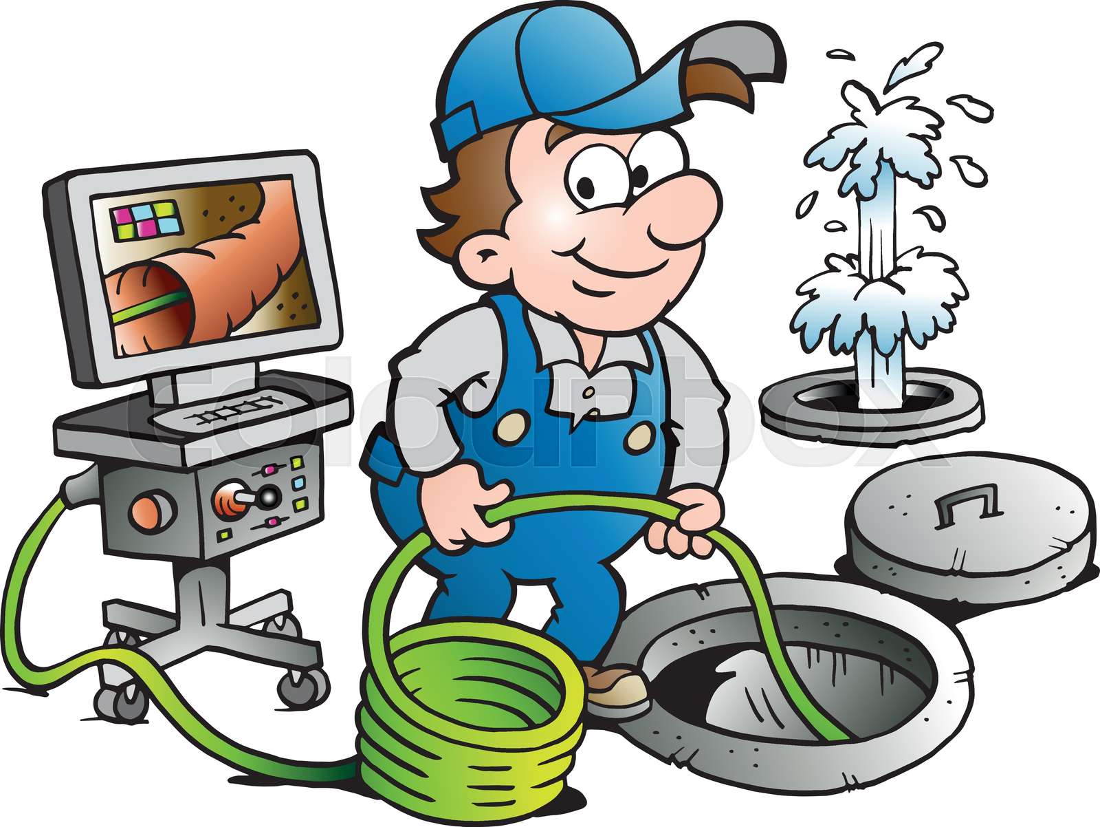 Vector Cartoon illustration of a Happy Sewer Master Handyman | Stock ...