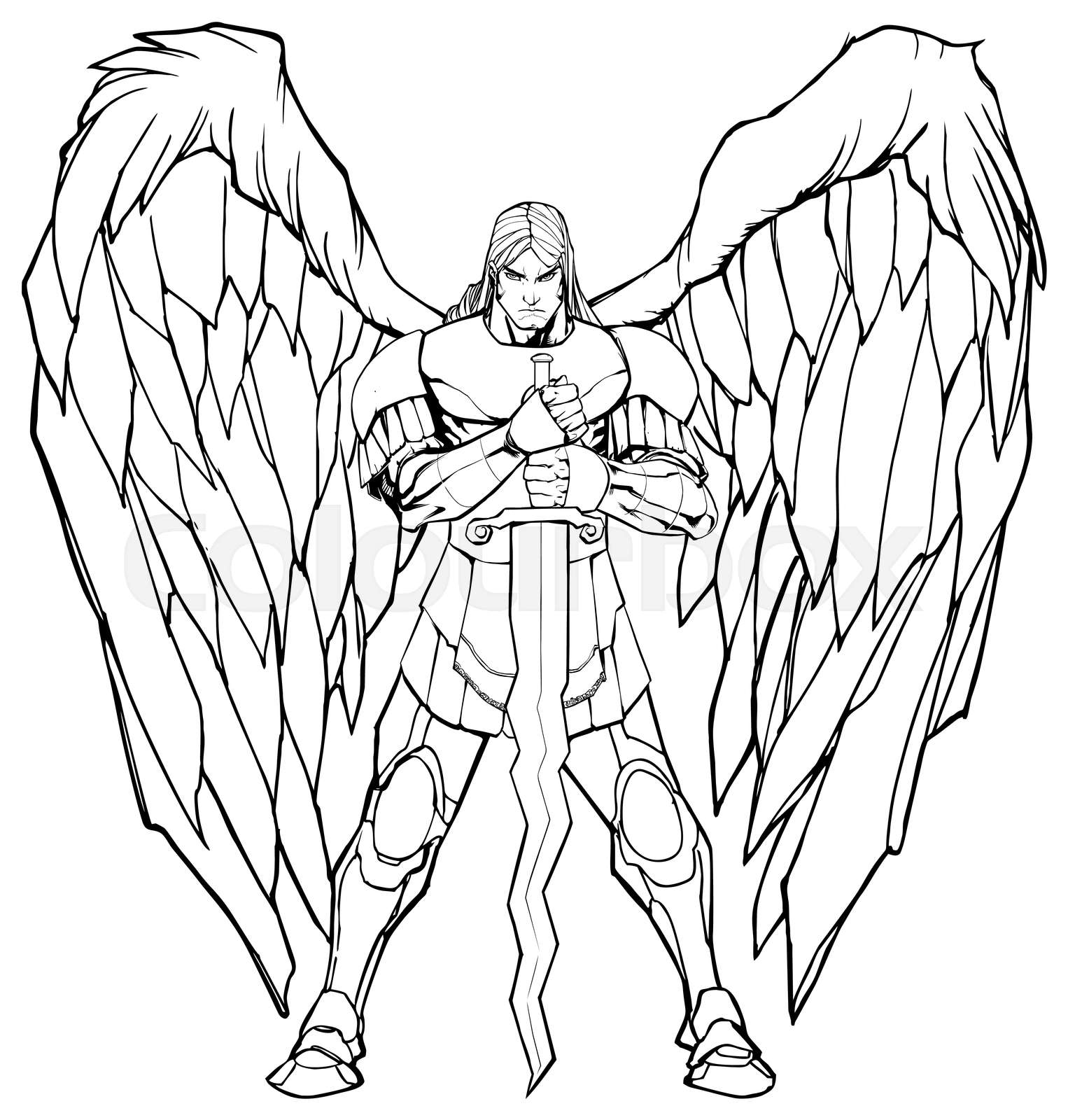 Archangel Michael Standing Line Art | Stock vector | Colourbox