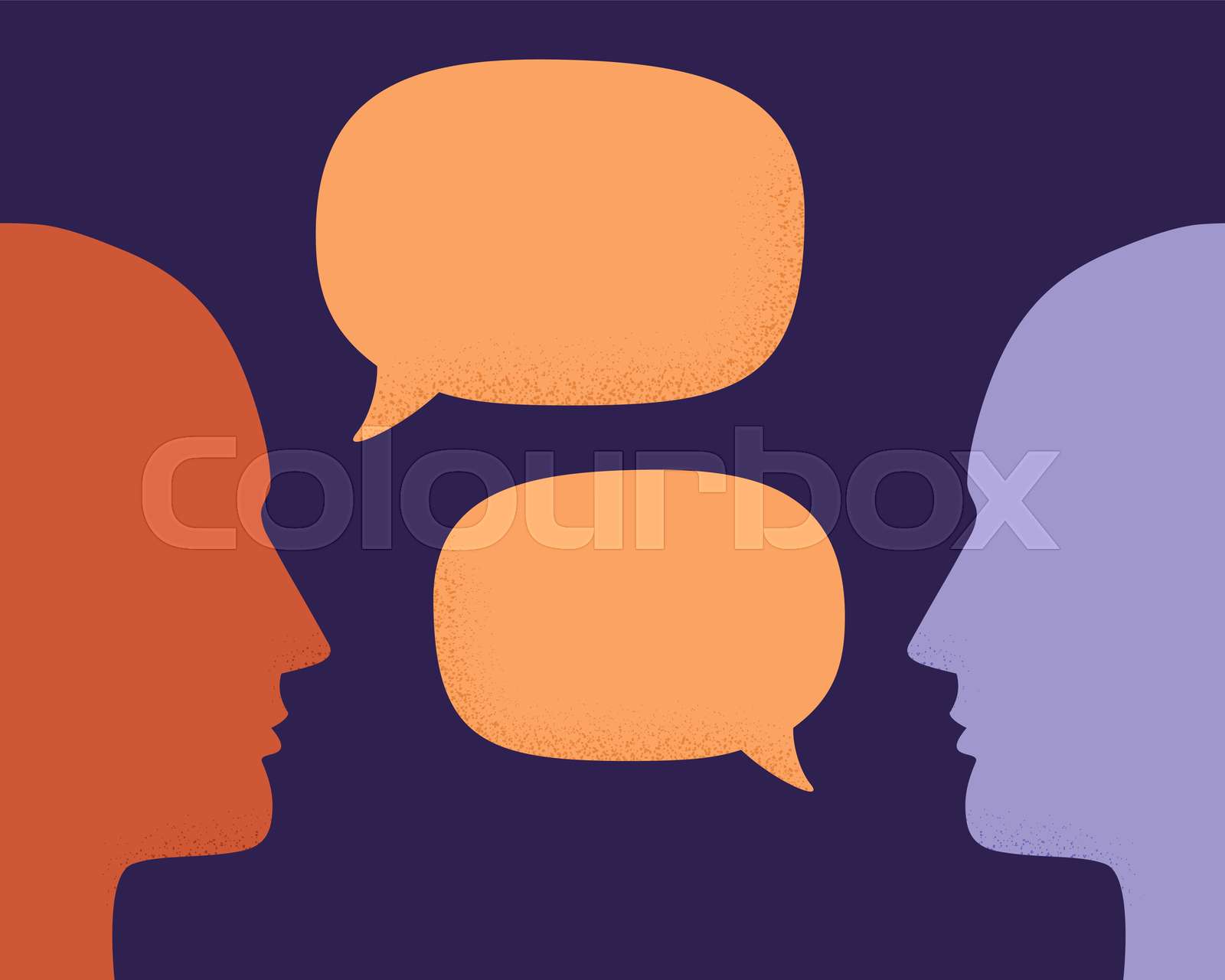 Vector illustration of two human heads silhouette talking through ...