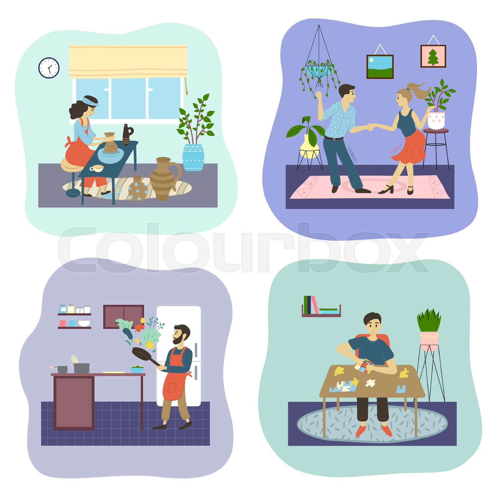 People and their creative and artistic hobbies set of cartoon ...