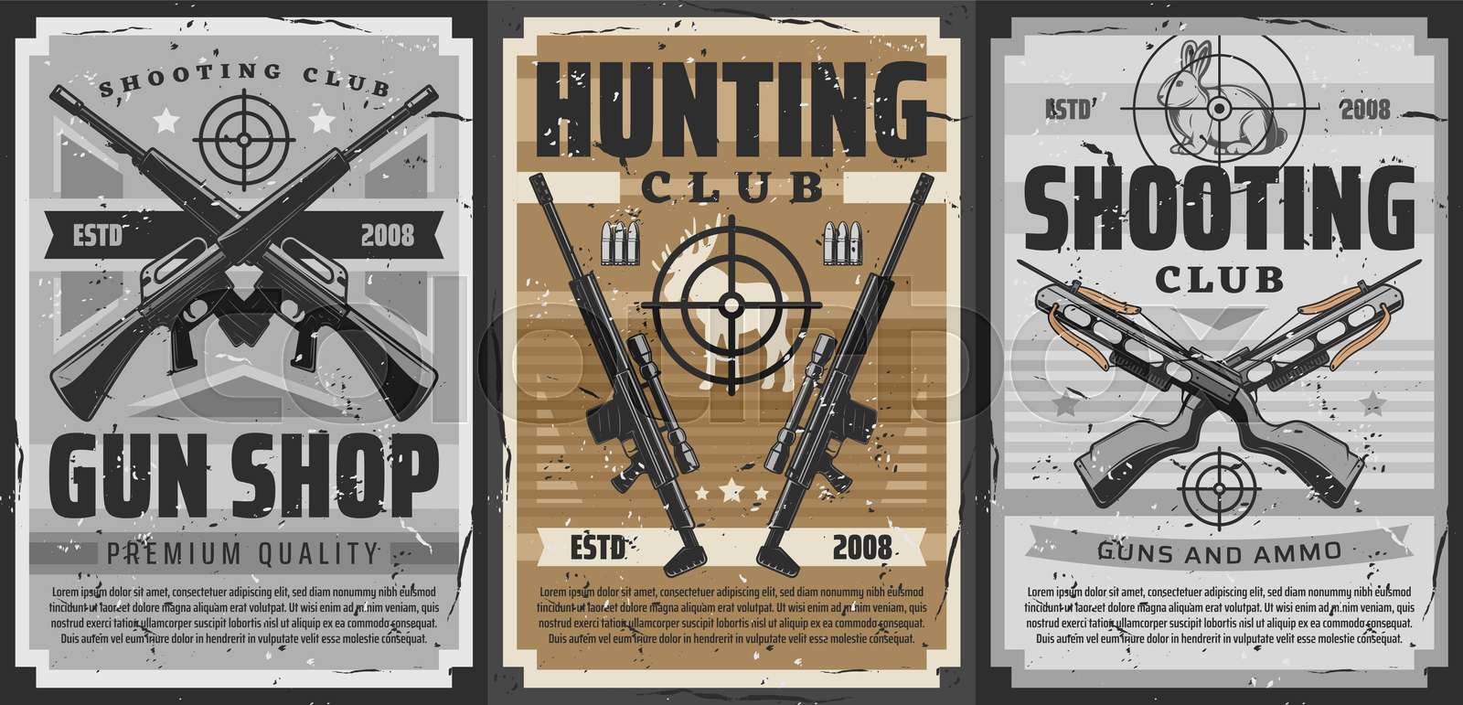 Gun and weapon target posters, hunting or shooting | Stock vector ...