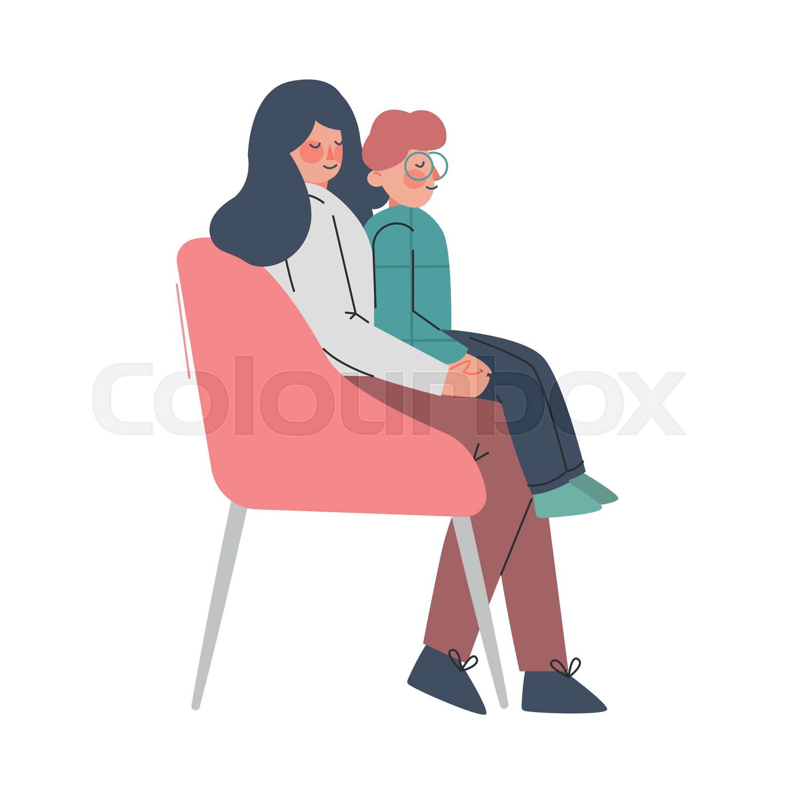Mother Sitting at Armchair with Son in her Lap Cartoon Vector ...