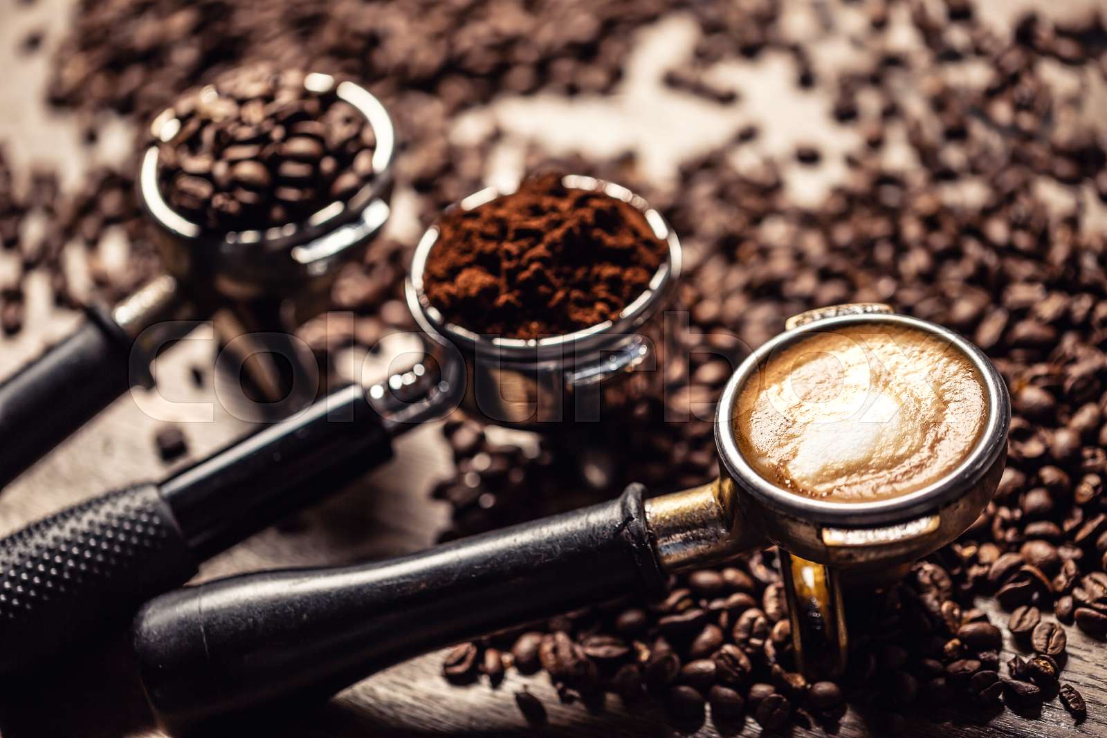 Coffee in its various forms from raw beans to ground coffee and ...