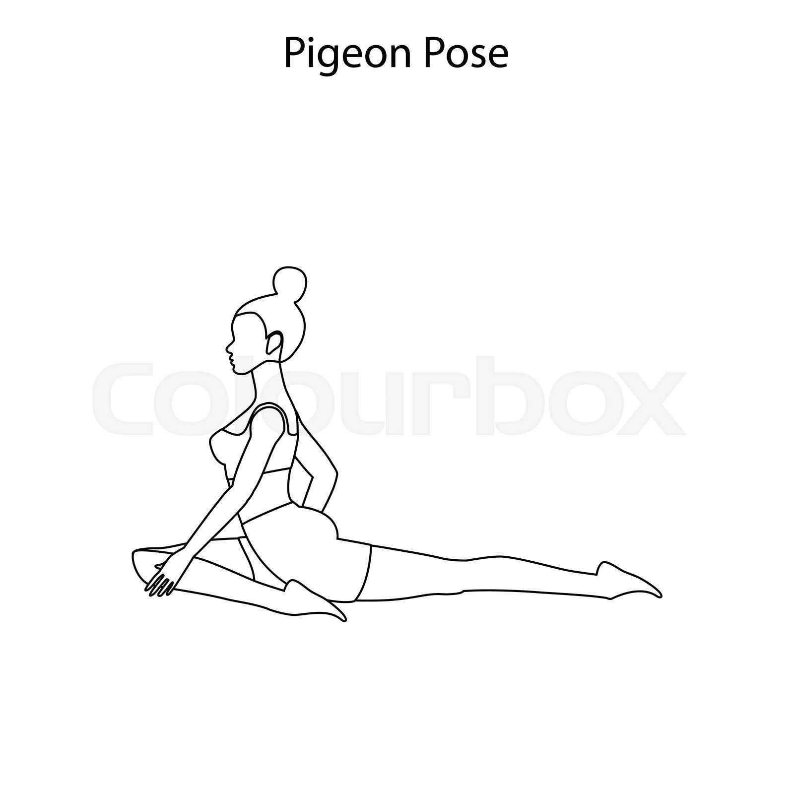 Pigeon Pose yoga workout outline. Healthy lifestyle vector illustration ...