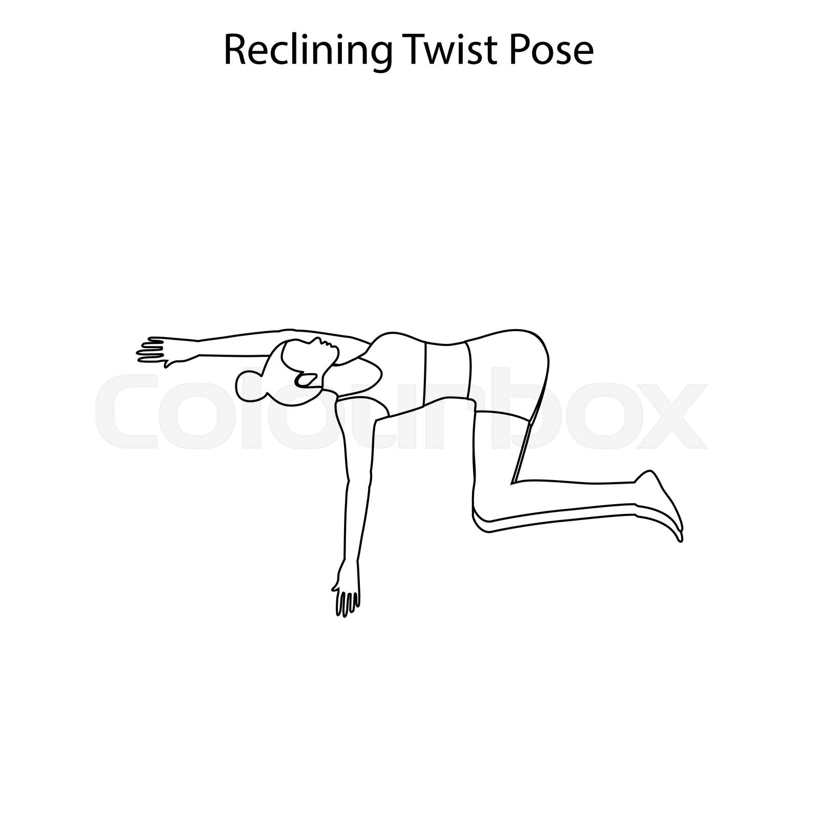 Reclining Twist Pose Yoga Workout Outline. Healthy lifestyle vector ...