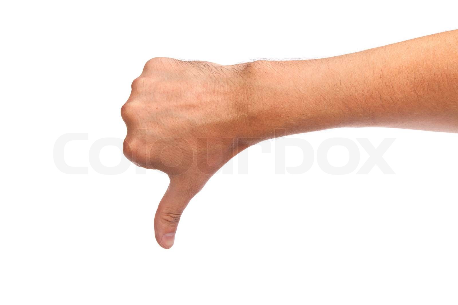 Thumb down male hand sign isolated on white | Stock image | Colourbox
