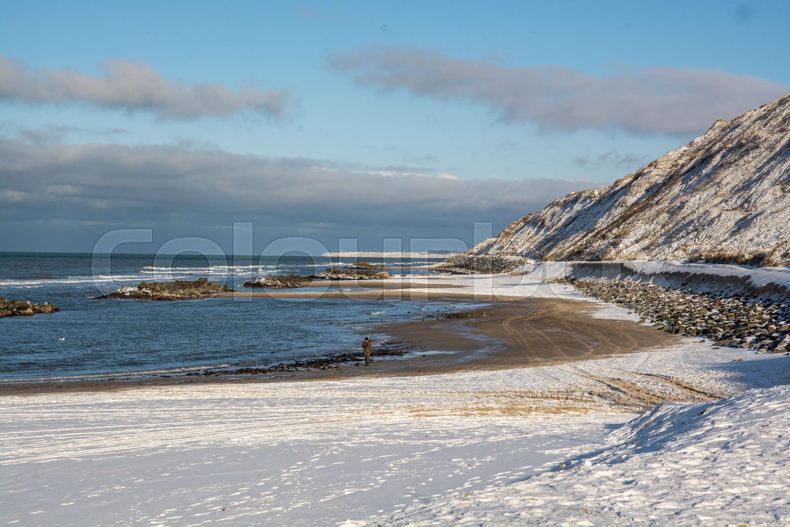 snow covered scene from north jutland, denmark. Rolling hills with ...