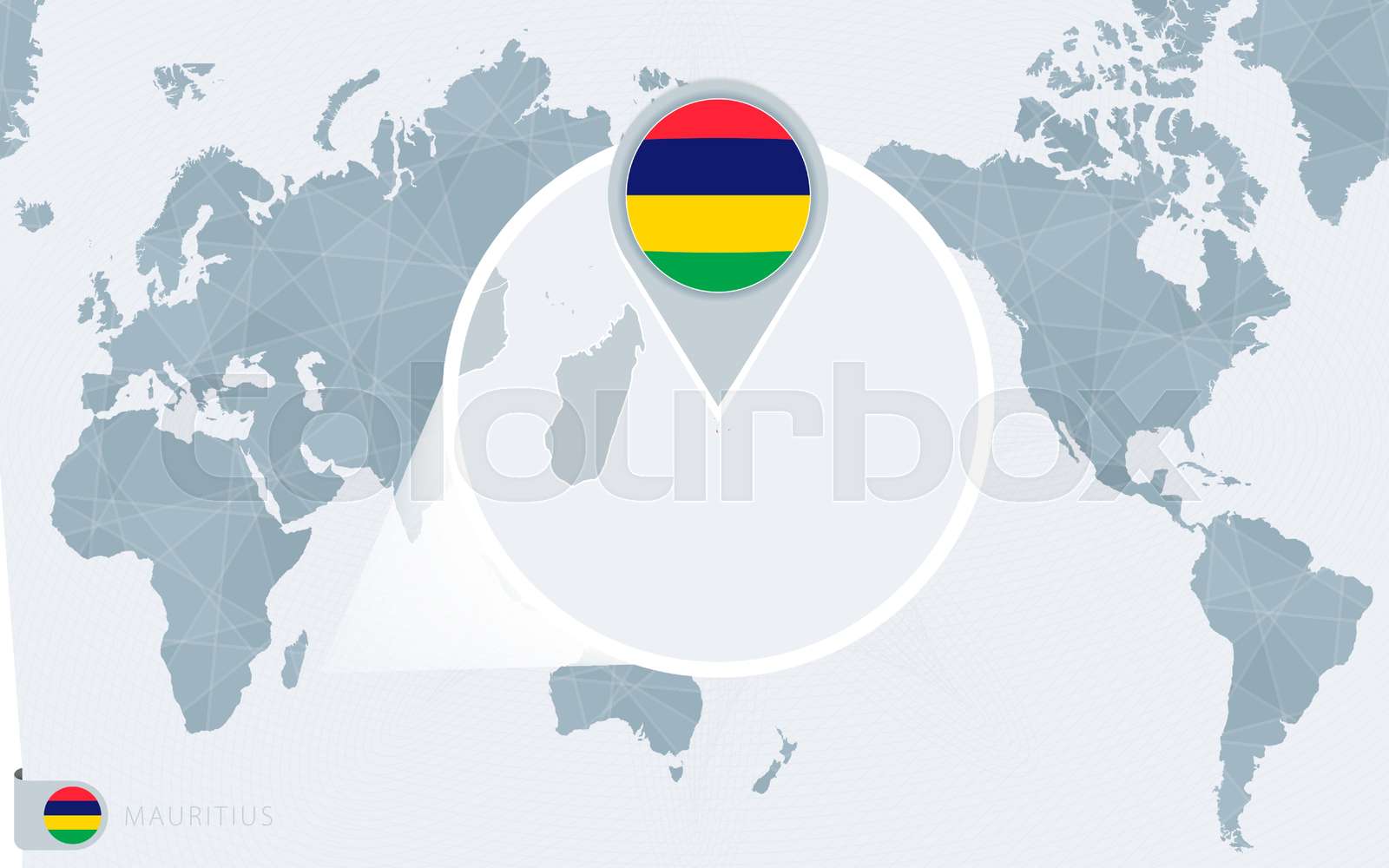 Pacific Centered World map with magnified Mauritius. Flag and map of ...