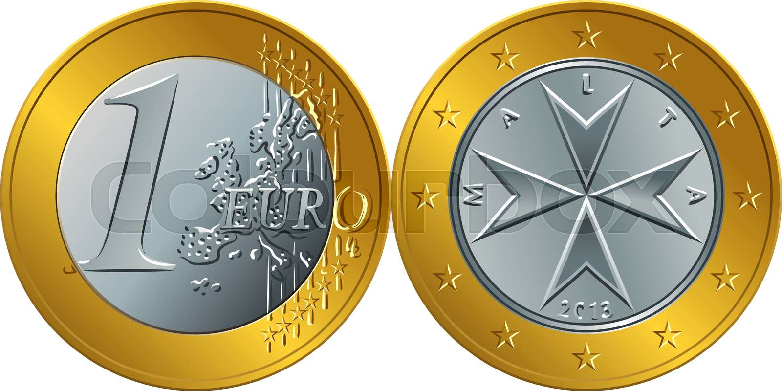 vector Maltese money gold euro coin one euro | Stock vector | Colourbox