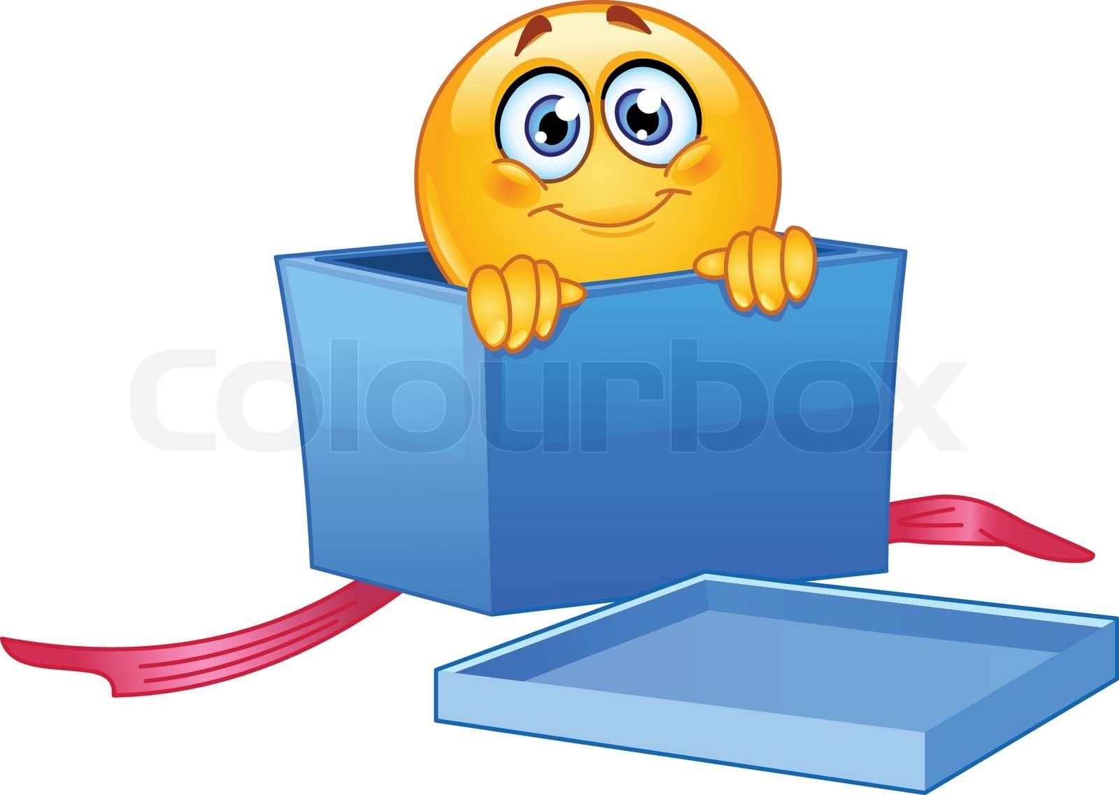 Emoticon peeking out of an open gift box | Stock vector | Colourbox