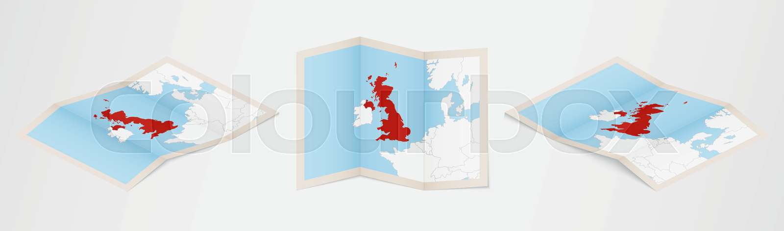 Folded map of United Kingdom in three different versions. | Stock ...