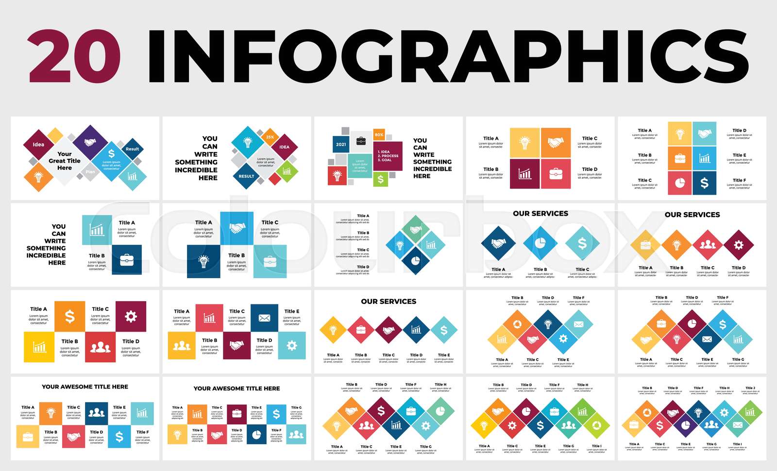20 squares vector Infographics. Presentation slide template. Data ...