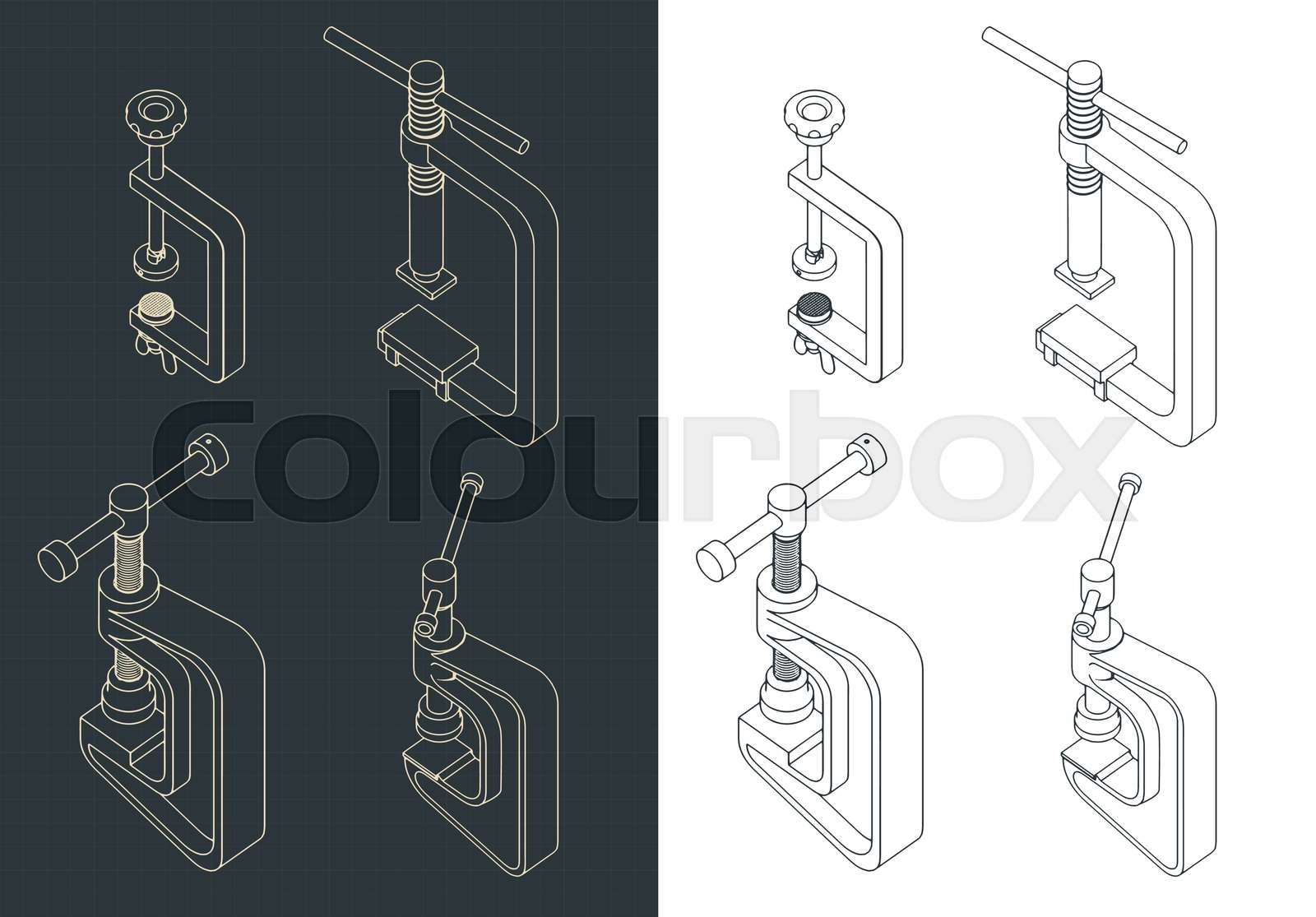 C-Clamp isometric Drawings mini Set | Stock vector | Colourbox