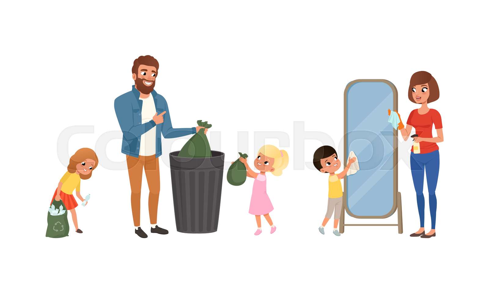 Kids Picking Up Trash Cartoon